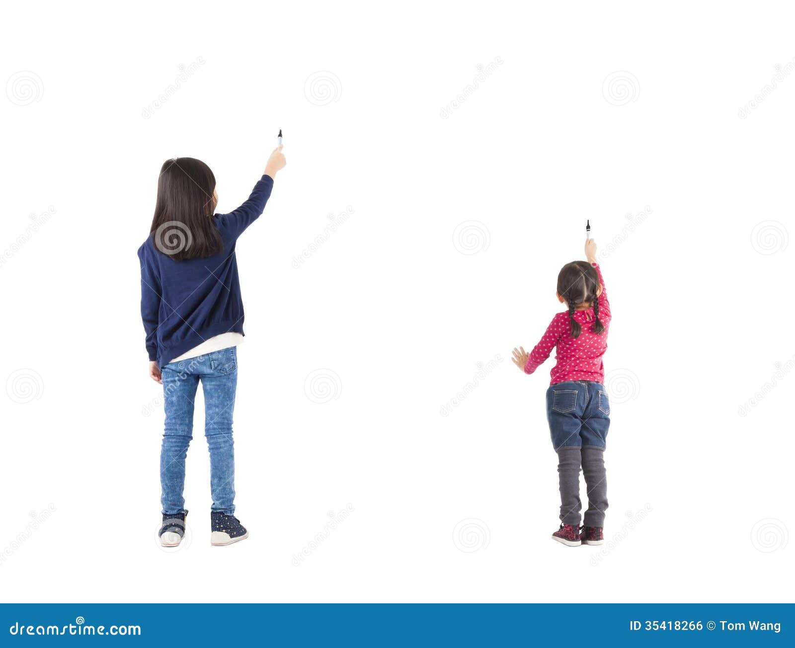 Kinderzeichnen Der Hinteren Ansicht Zwei Stockfoto - Bild von zicklein ...