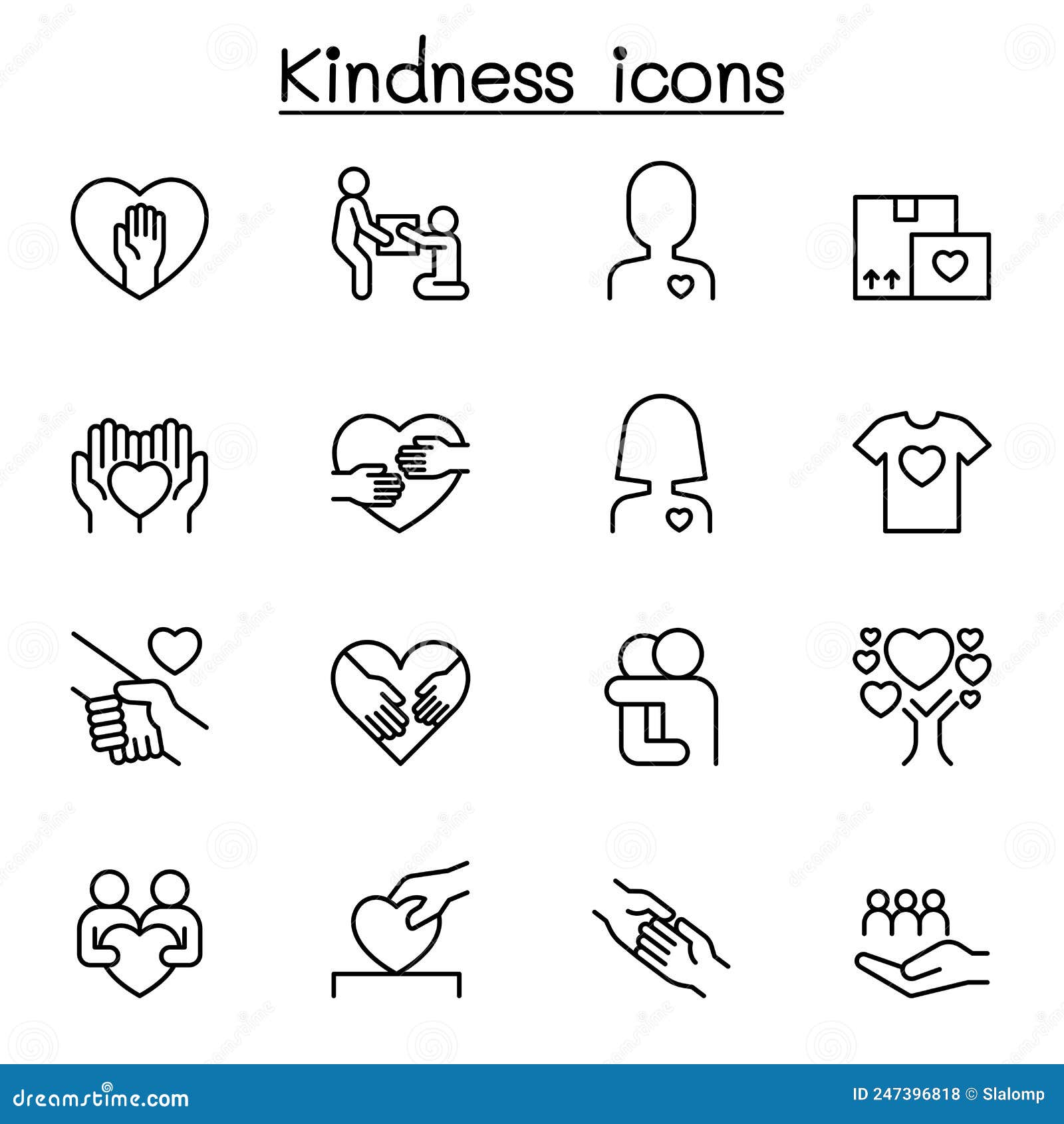 Kindness Icon Set in Thin Line Style Stock Vector - Illustration of ...