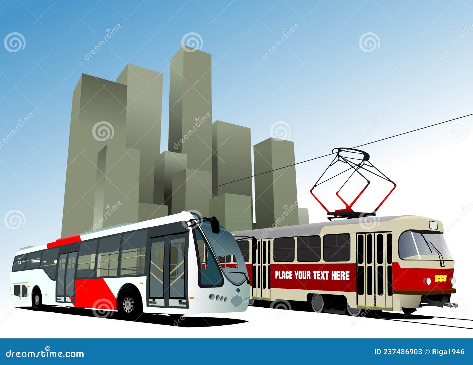 Kinds of City Transport on Town Background Stock Vector - Illustration ...