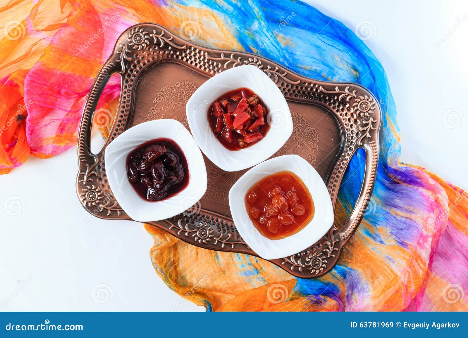 3 Kinds of Jam on a Tray. Top View. Stock Image - Image of homemade ...