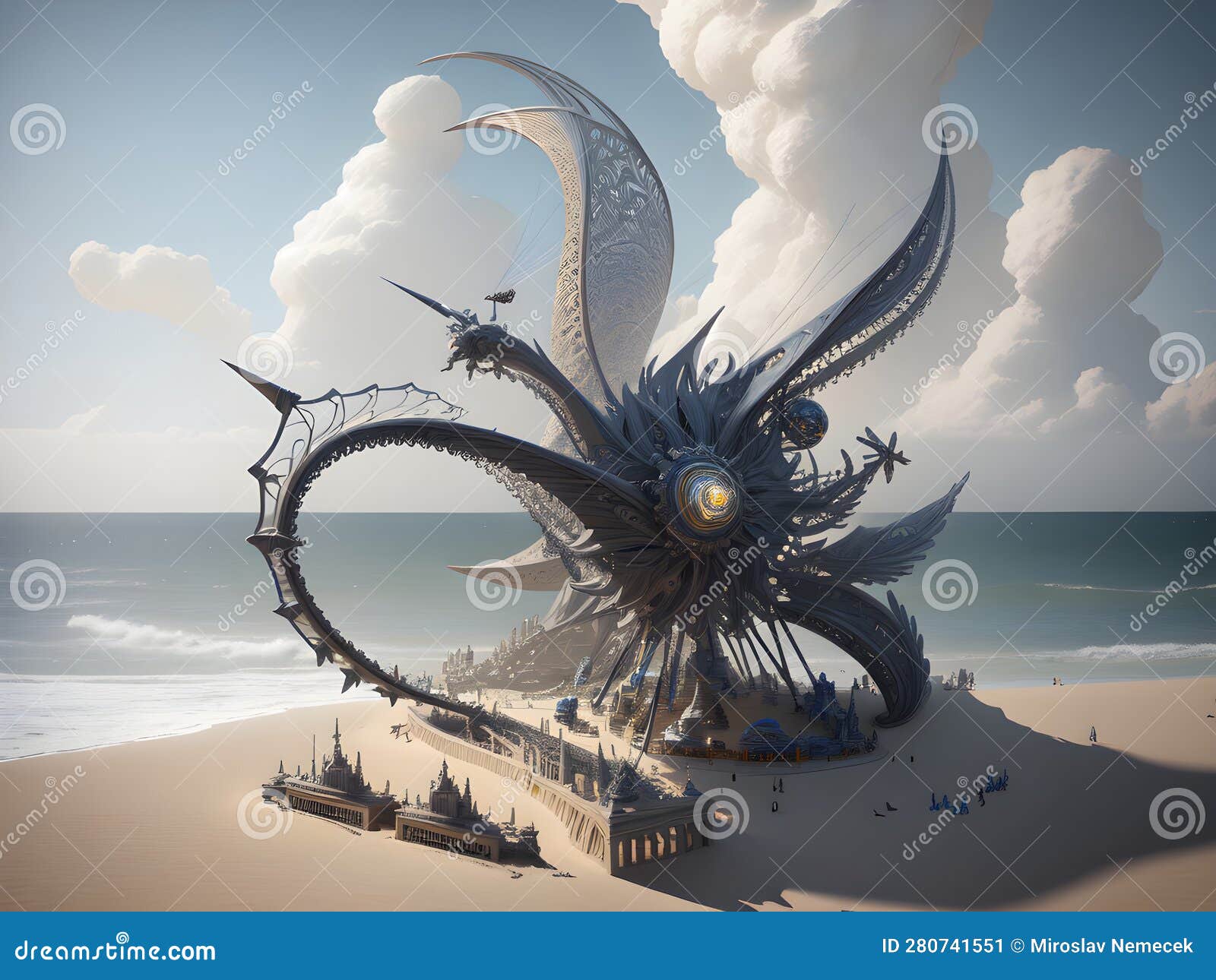 Kinetic Sculpture Propelled by Wind on Beach, Generative AI ...