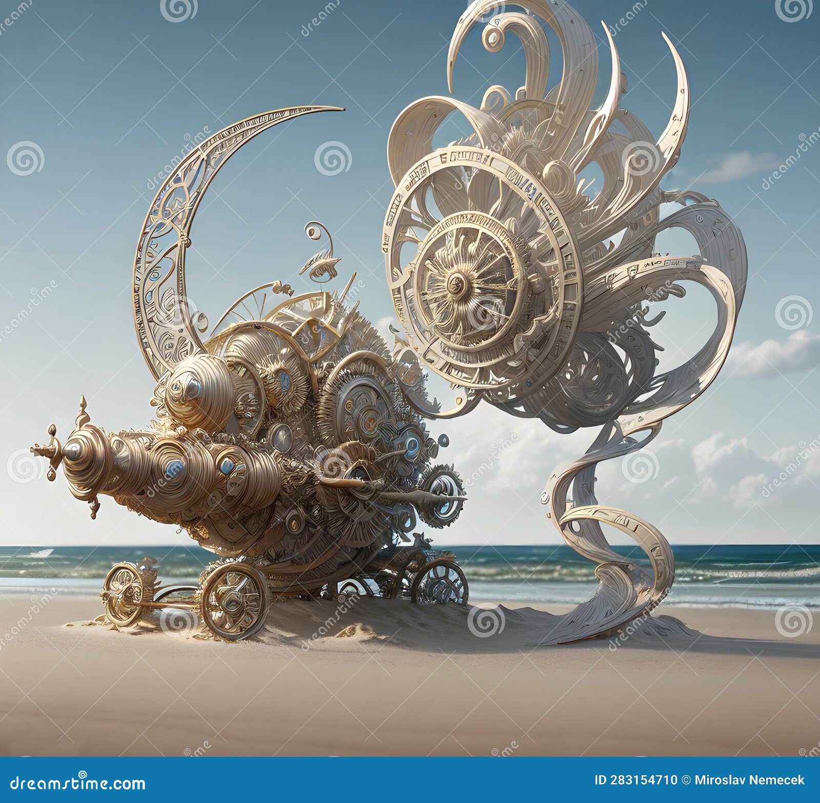 Kinetic Sculpture Propelled by Wind on Beach, Generative AI ...