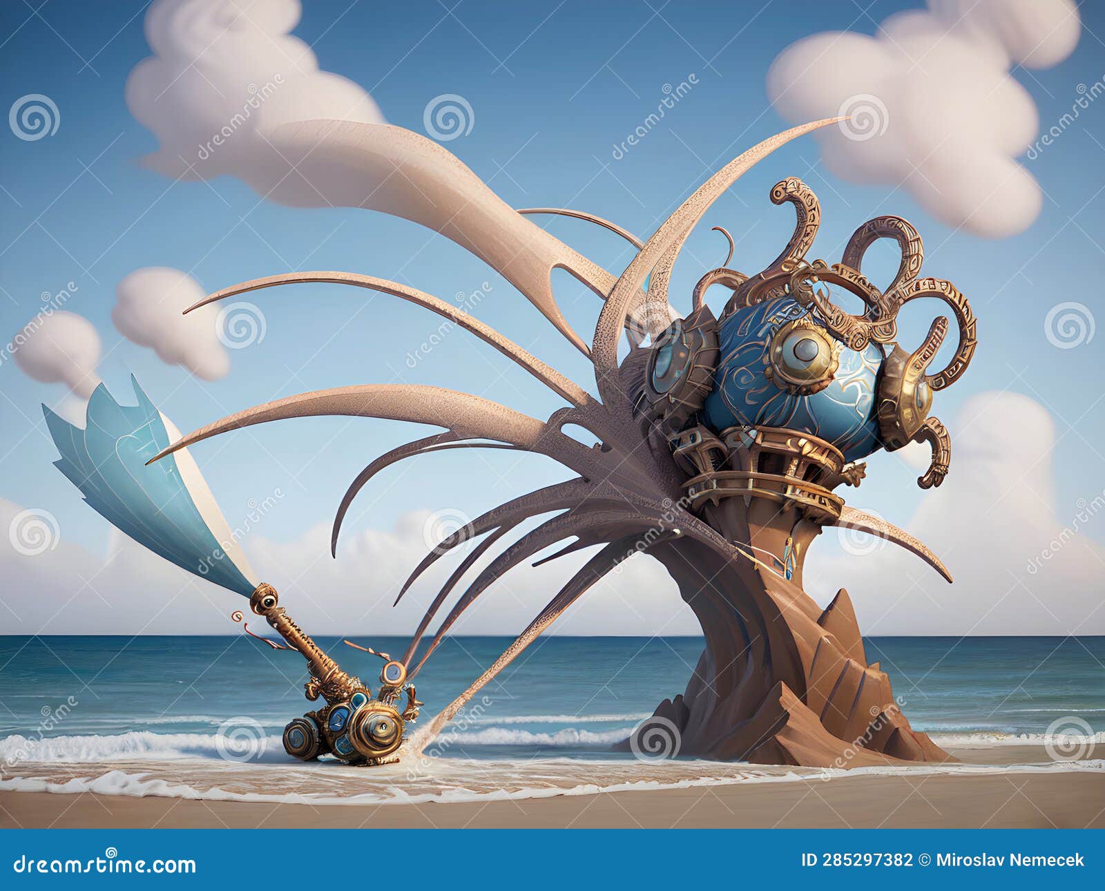 Kinetic Sculpture Propelled by Wind on Beach, Generative AI ...