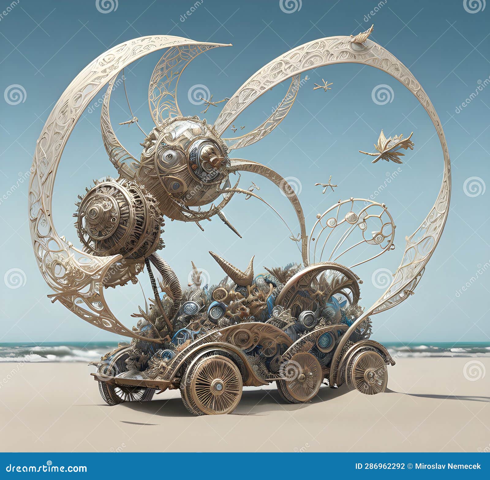 Kinetic Sculpture Propelled by Wind on Beach, Generative AI ...