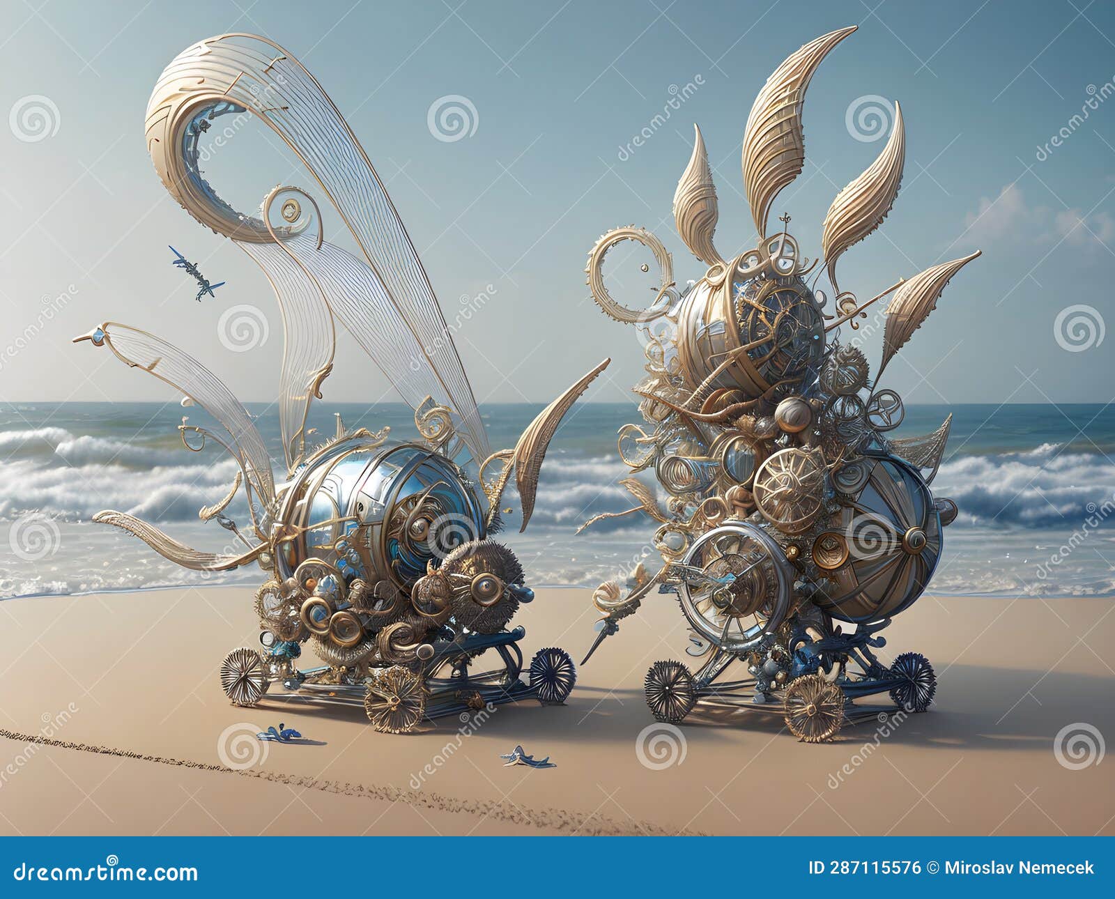 Kinetic Sculpture Propelled by Wind on Beach, Generative AI ...