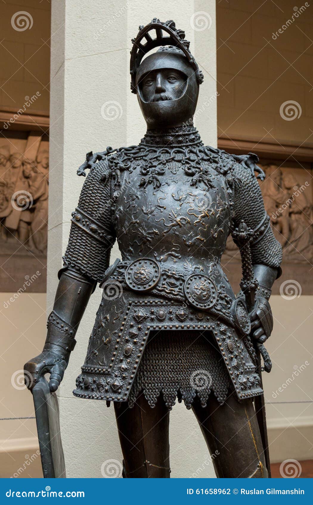 King Arthur old statue stock photo. Image of engraving - 61658962