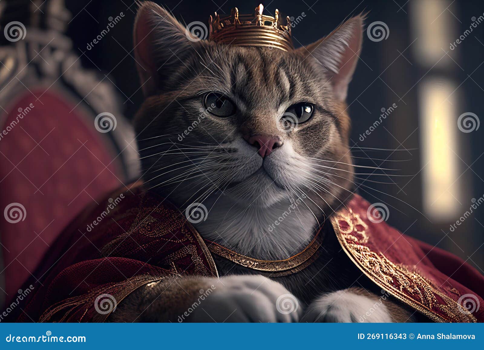 King of the Cat in Royal Robe and Crown on Throne. AI Generative ...