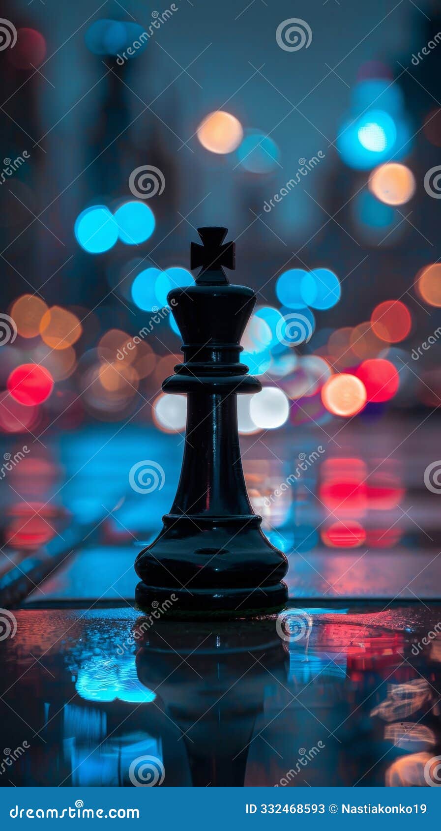 King Chess Piece with Bokeh City Lights at Night, Abstract Concept ...