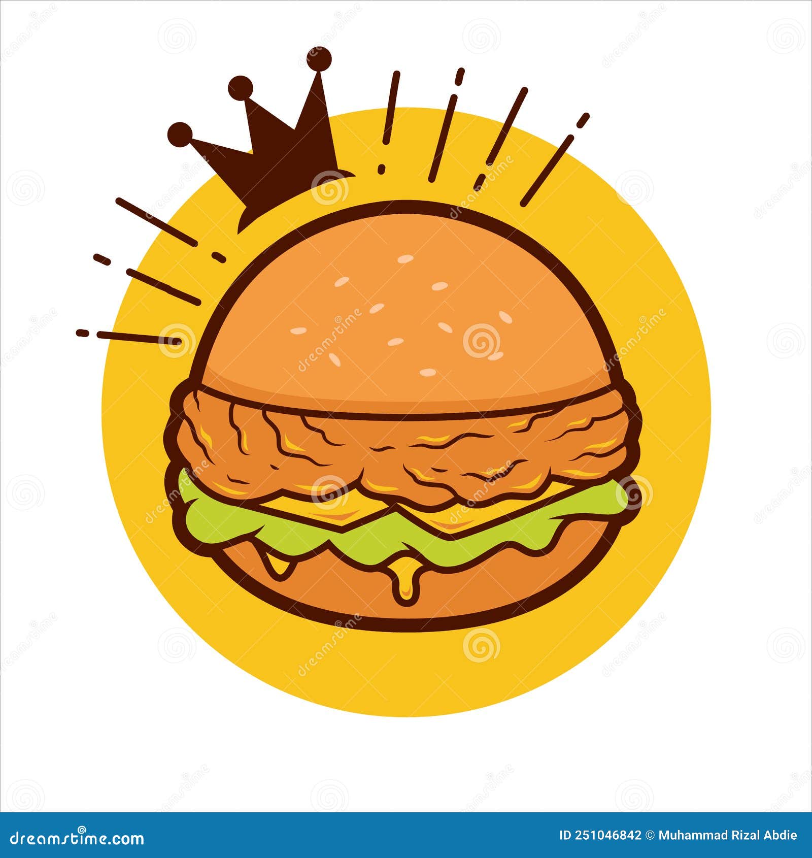 King of Crispy Chicken Burger Icon Logo Illustration with Crown Stock ...
