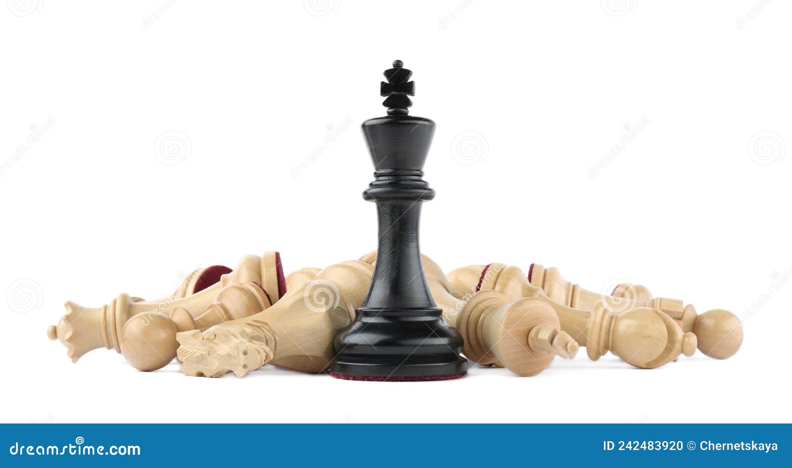 King among Fallen Chess Pieces on White Background Stock Photo - Image ...
