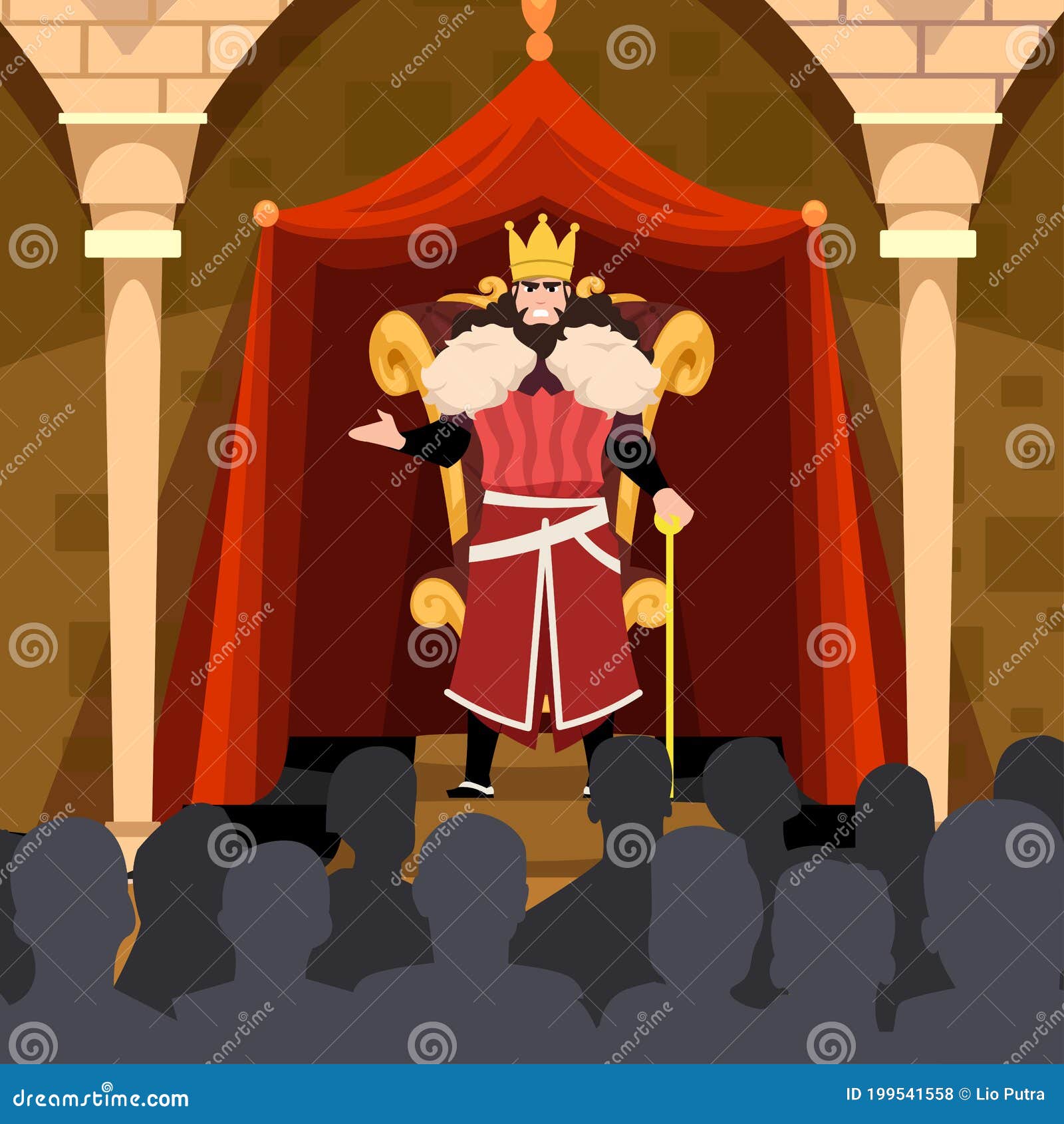 King in Front of His Royal Throne Talking or Giving Speech Stock Vector ...