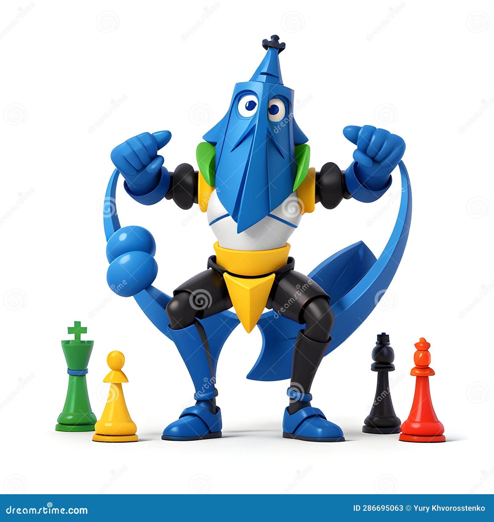 The King is a Knight. Unusual 3D Chess Pieces on White Background Stock ...