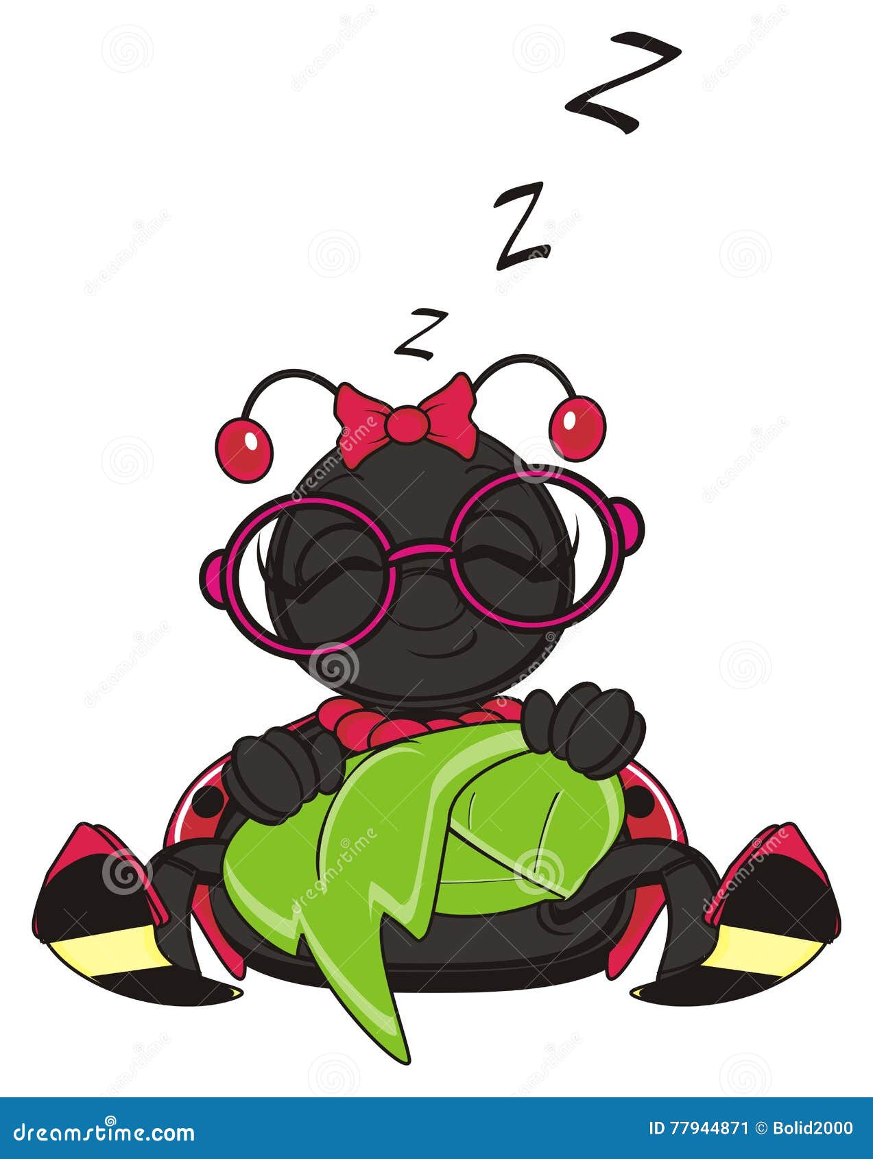 King Ladybug Sleeping with Leaf Stock Illustration - Illustration of ...