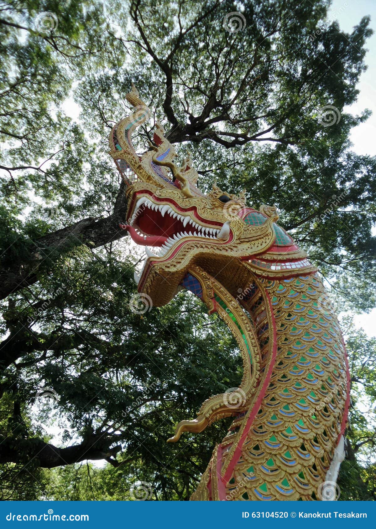 King of Naga Guarding Entrance of Temple Under Big Tree Stock Photo ...
