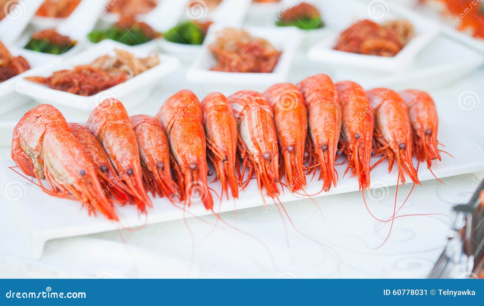 King Prawns on a Banquet. Starters Table Stock Image - Image of food ...