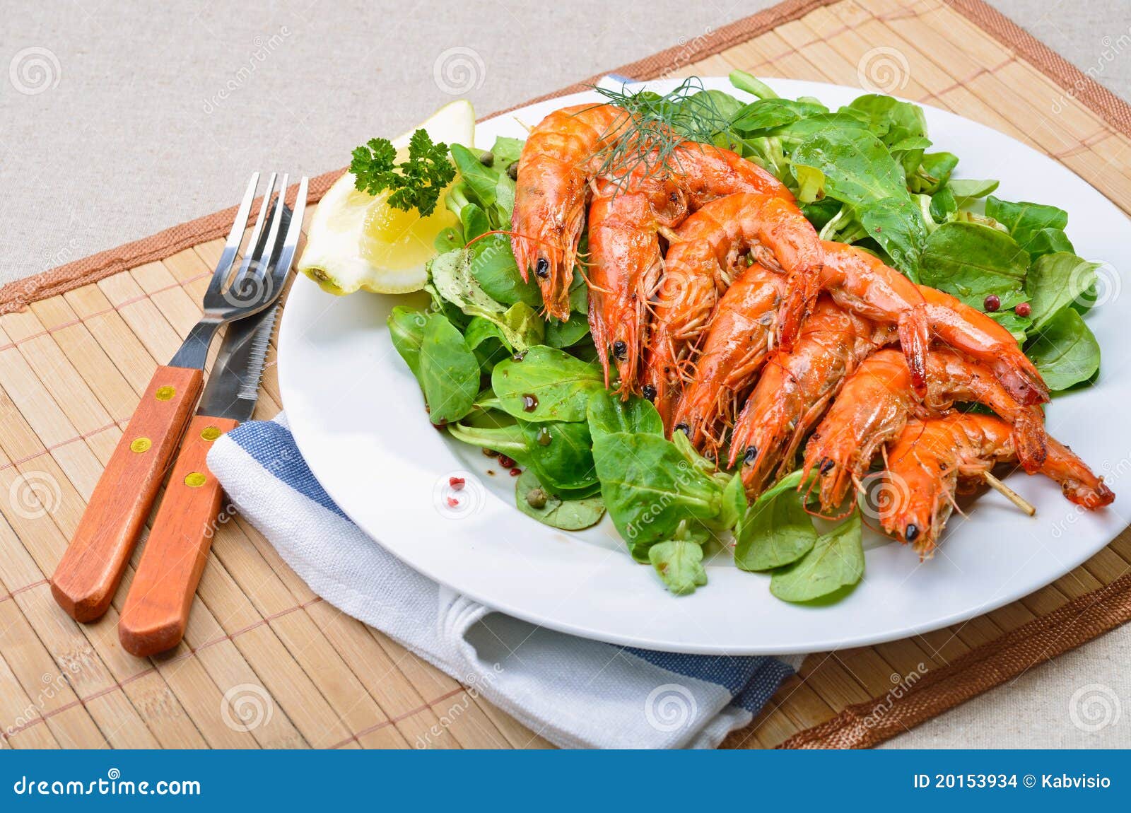 King Prawns on Lamb S Lettuce Stock Photo - Image of crustacean ...