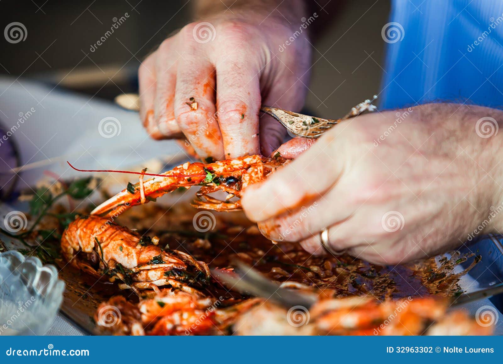King Prawns and Oily Fingers Stock Photo - Image of decadent, seafood ...