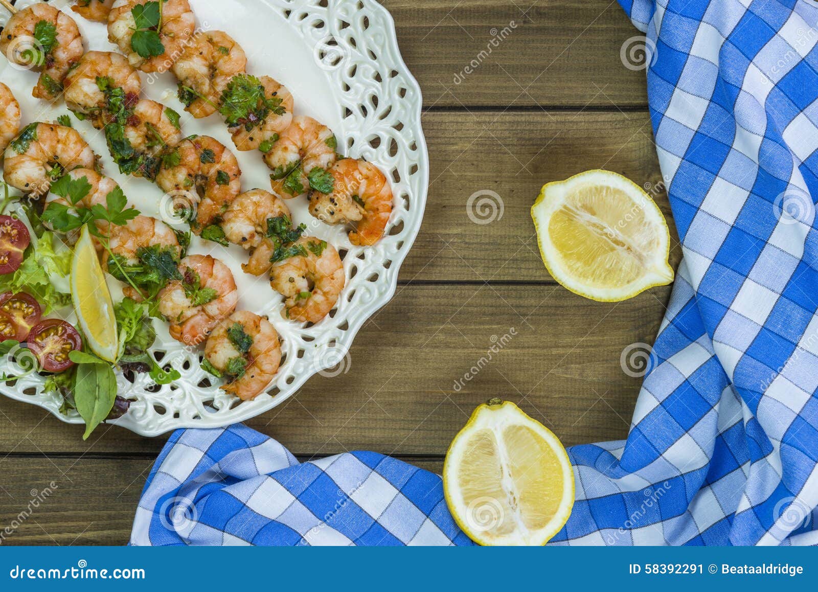 King prawns on skewers stock image. Image of king, food - 58392291