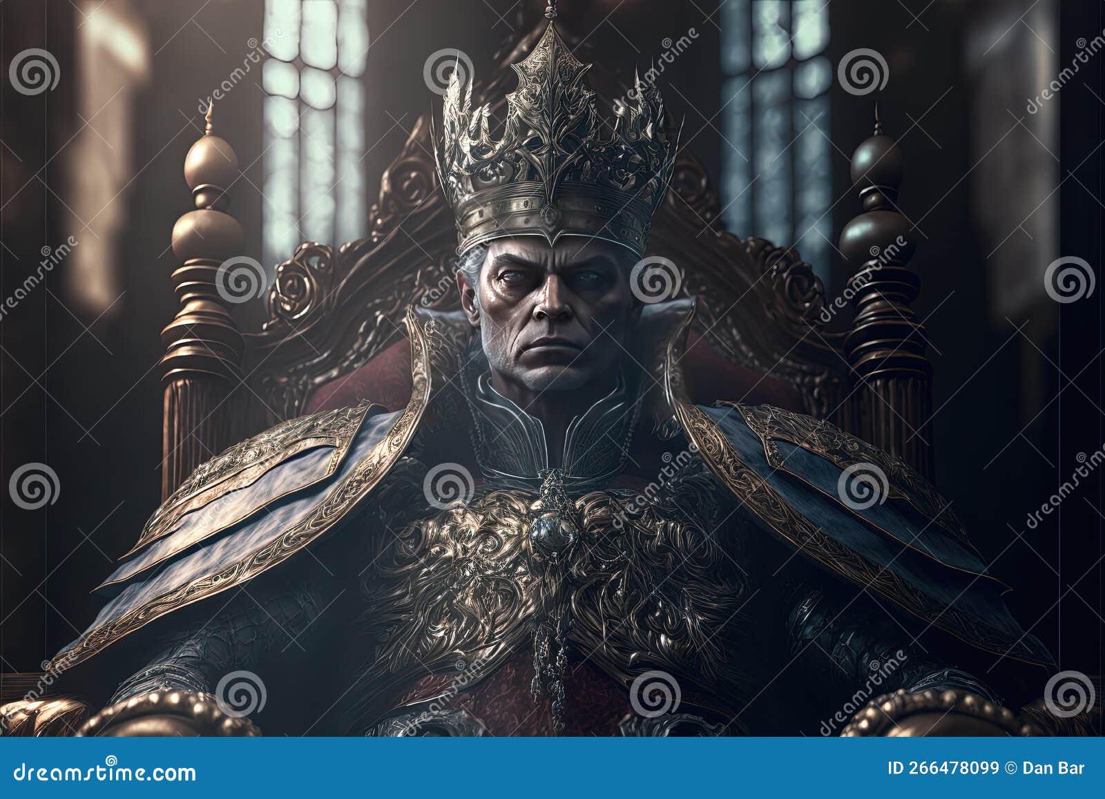 King Sitting on His Throne, Old Castle with Big Windows, Throne Room ...