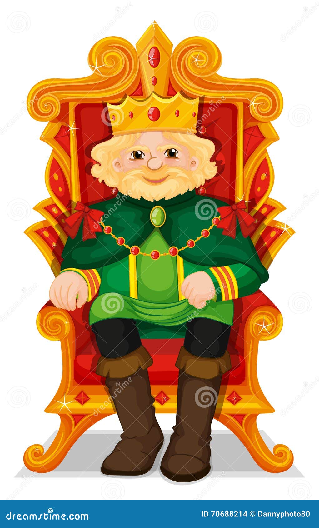 King Sitting On Throne And His Son In Crowns, With Wealth Riches Vector ...