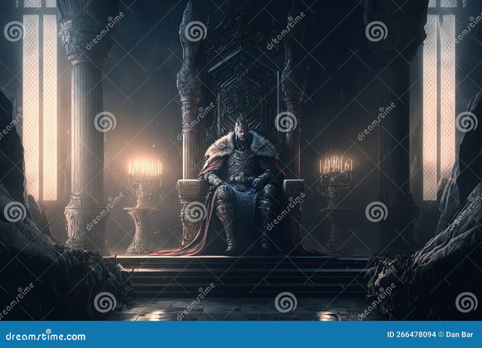 King Sitting on His Throne, Old Castle with Big Windows, Throne Room ...
