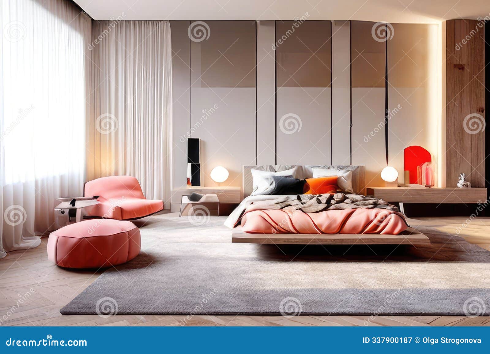 King Size Bed in the Modern Bedroom with Nostalgic 2000s Motifs Stock ...