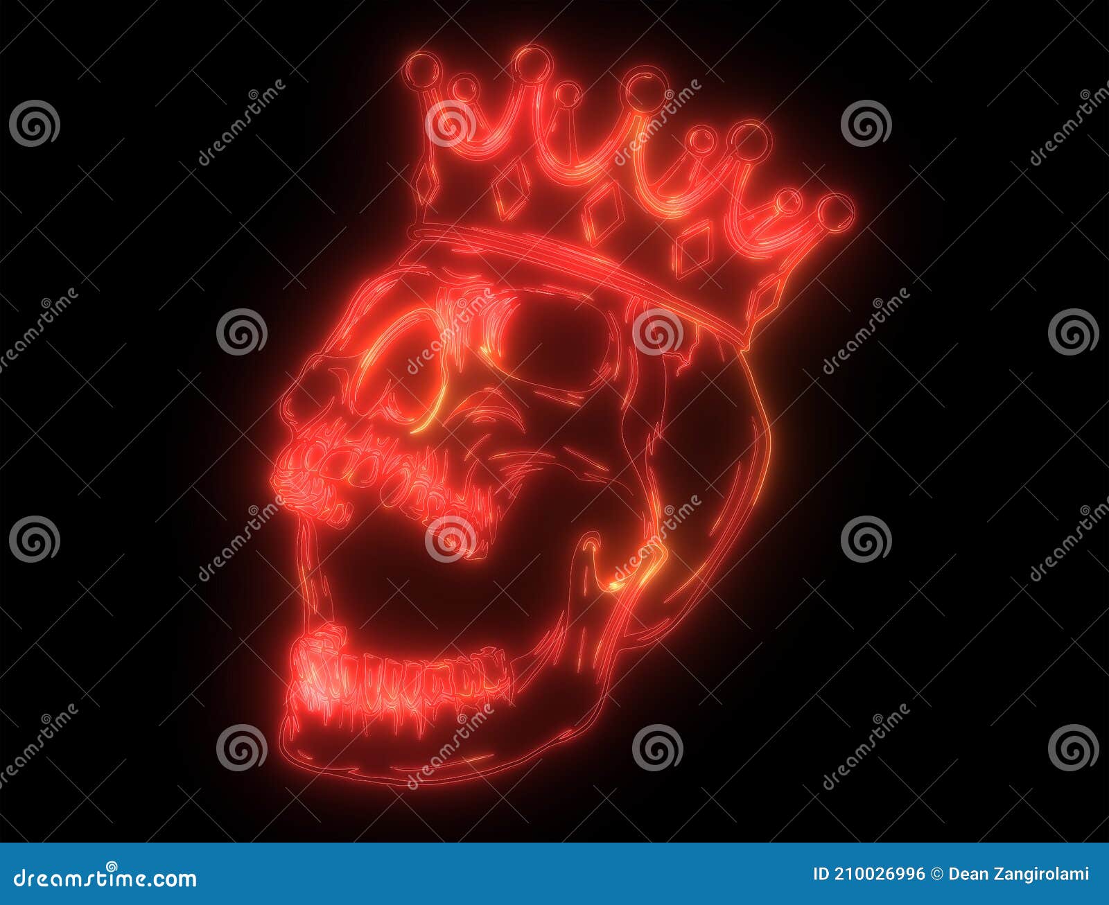 King Skull. Red Neon Light on Black Background. Stock Illustration ...