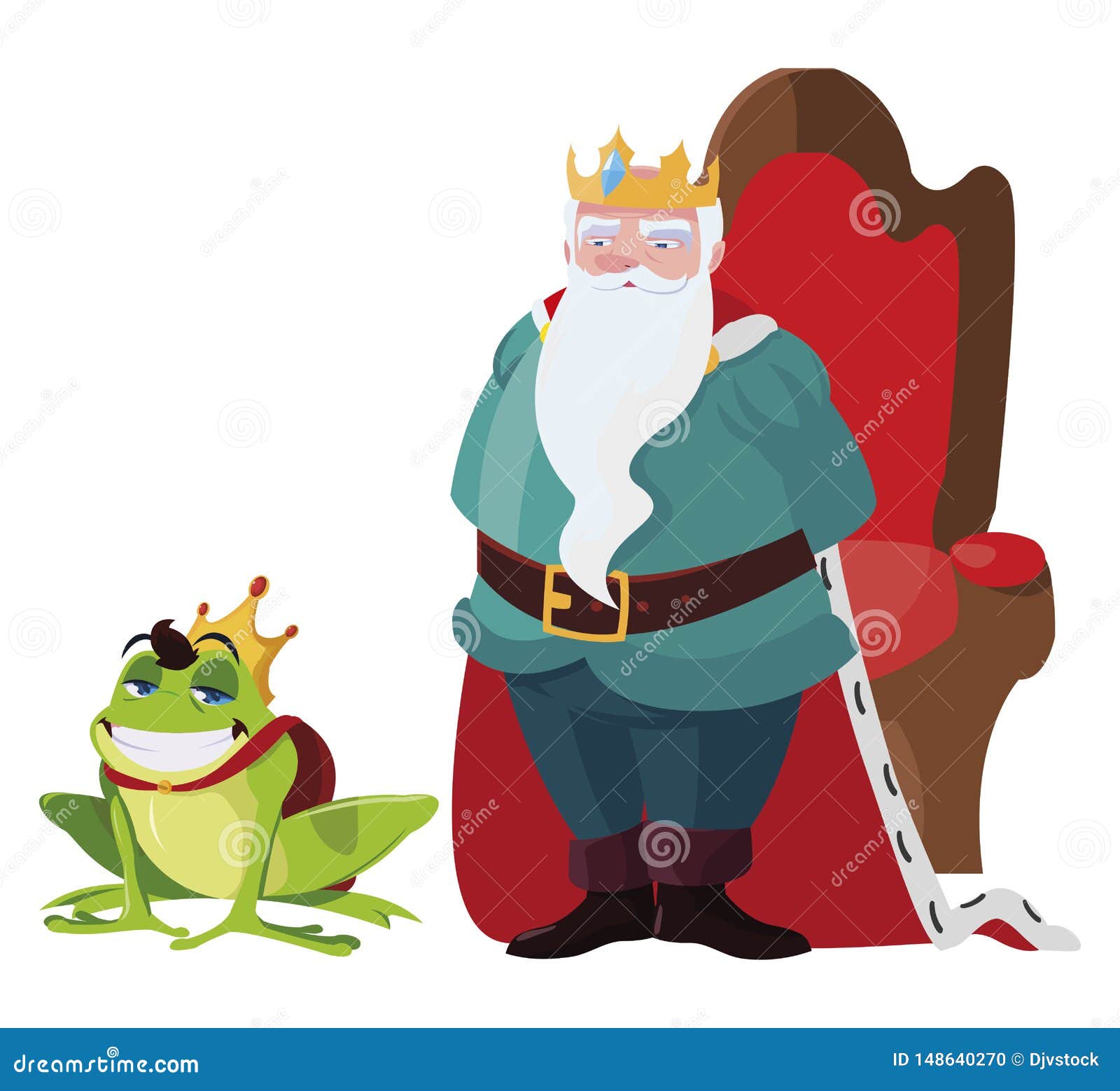 King on Throne with Toad Prince Characters Stock Illustration ...