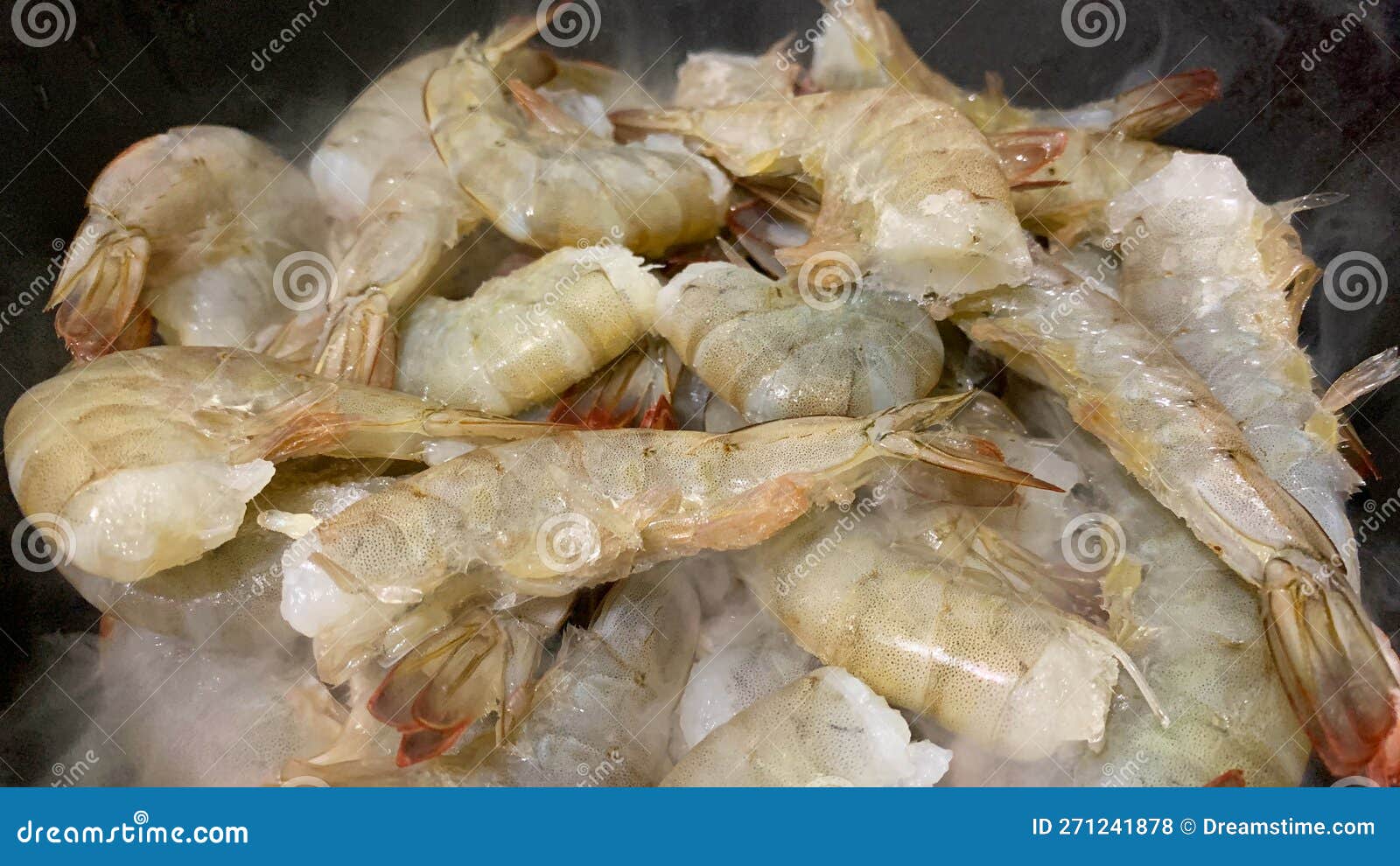King Tiger Prawns in Shell are Fried in a Pan Stock Photo - Image of ...