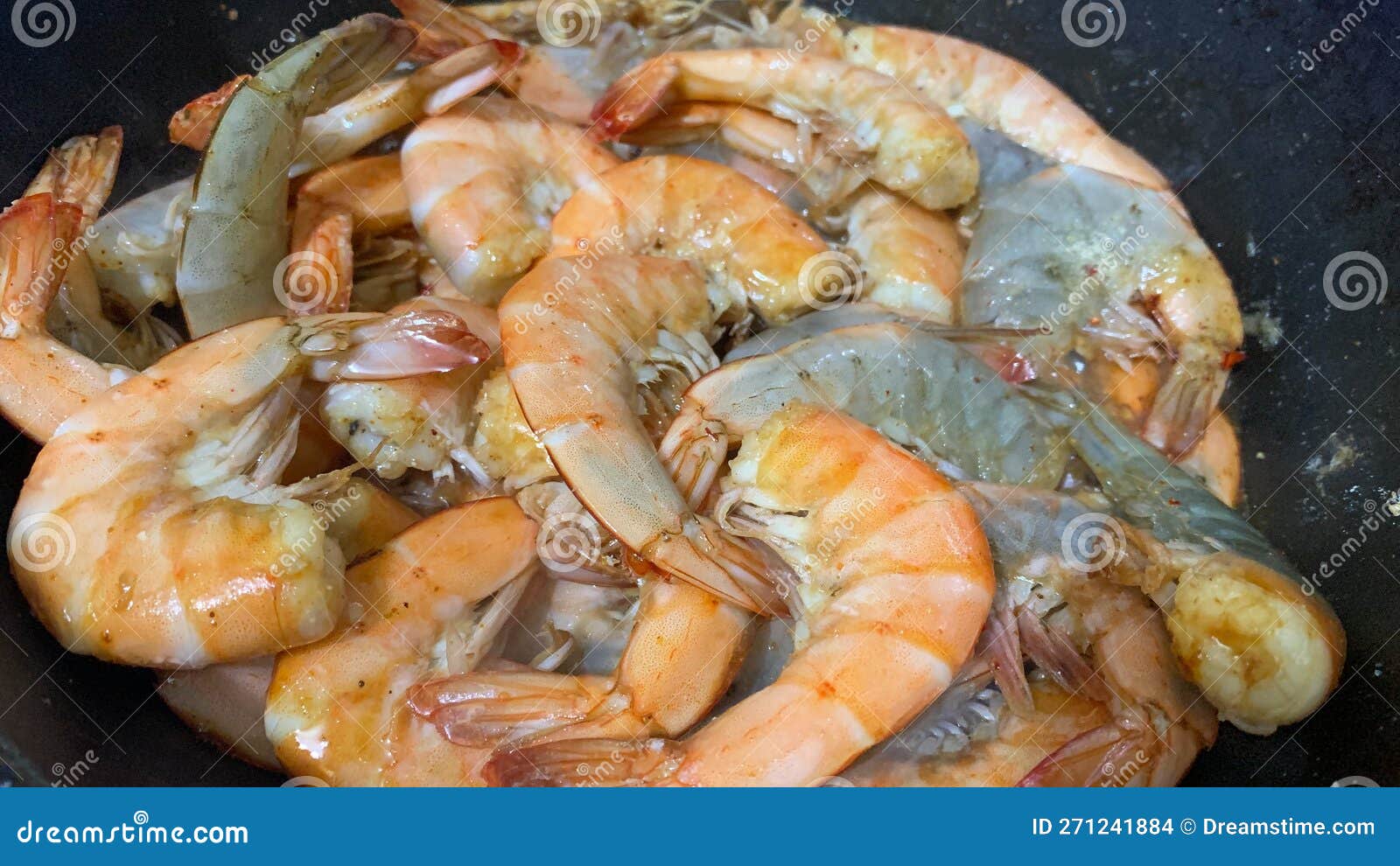King Tiger Prawns in Shell are Fried in a Pan Stock Photo - Image of ...