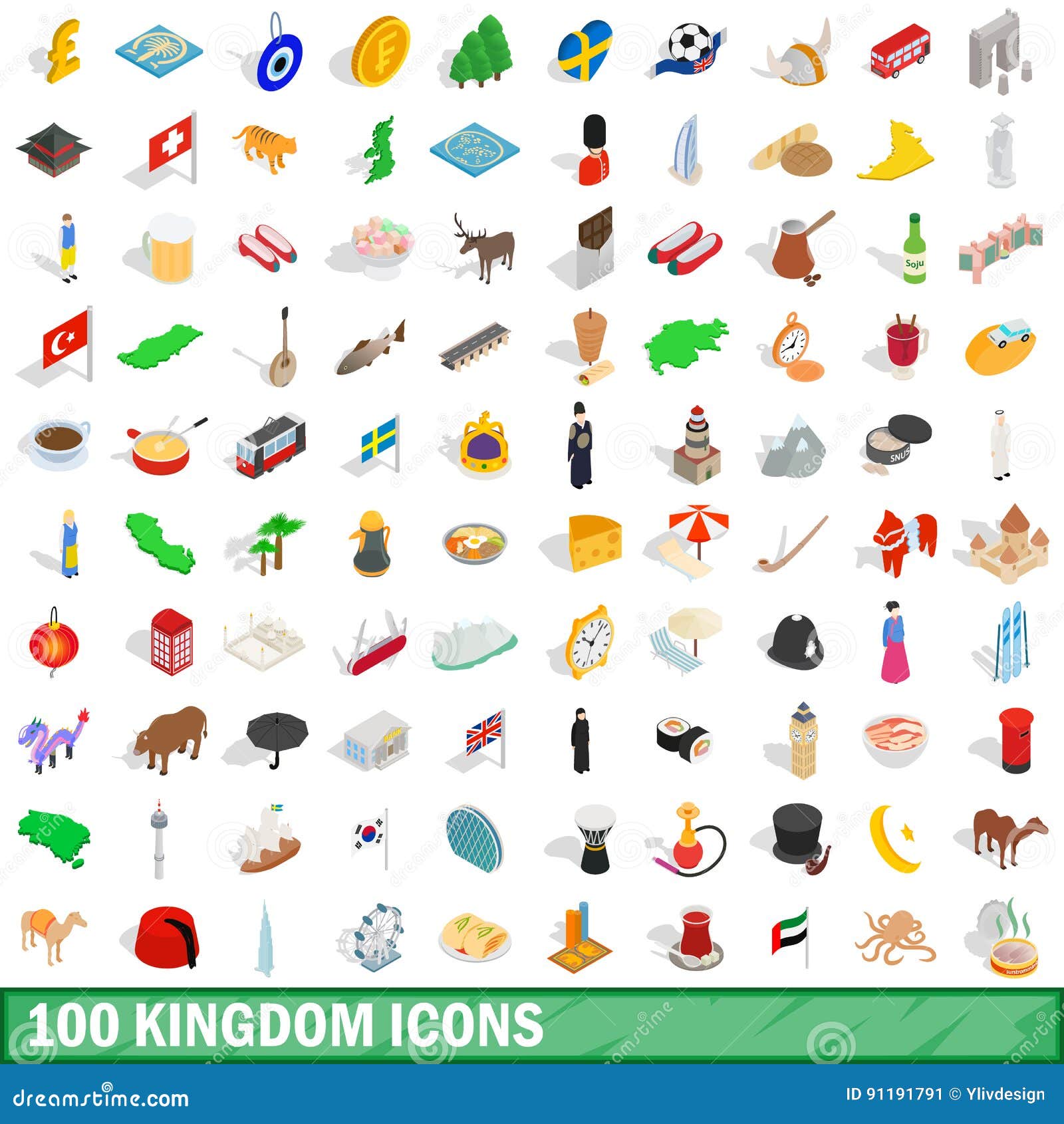 100 Kingdom Icons Set, Isometric 3d Style Stock Vector - Illustration ...