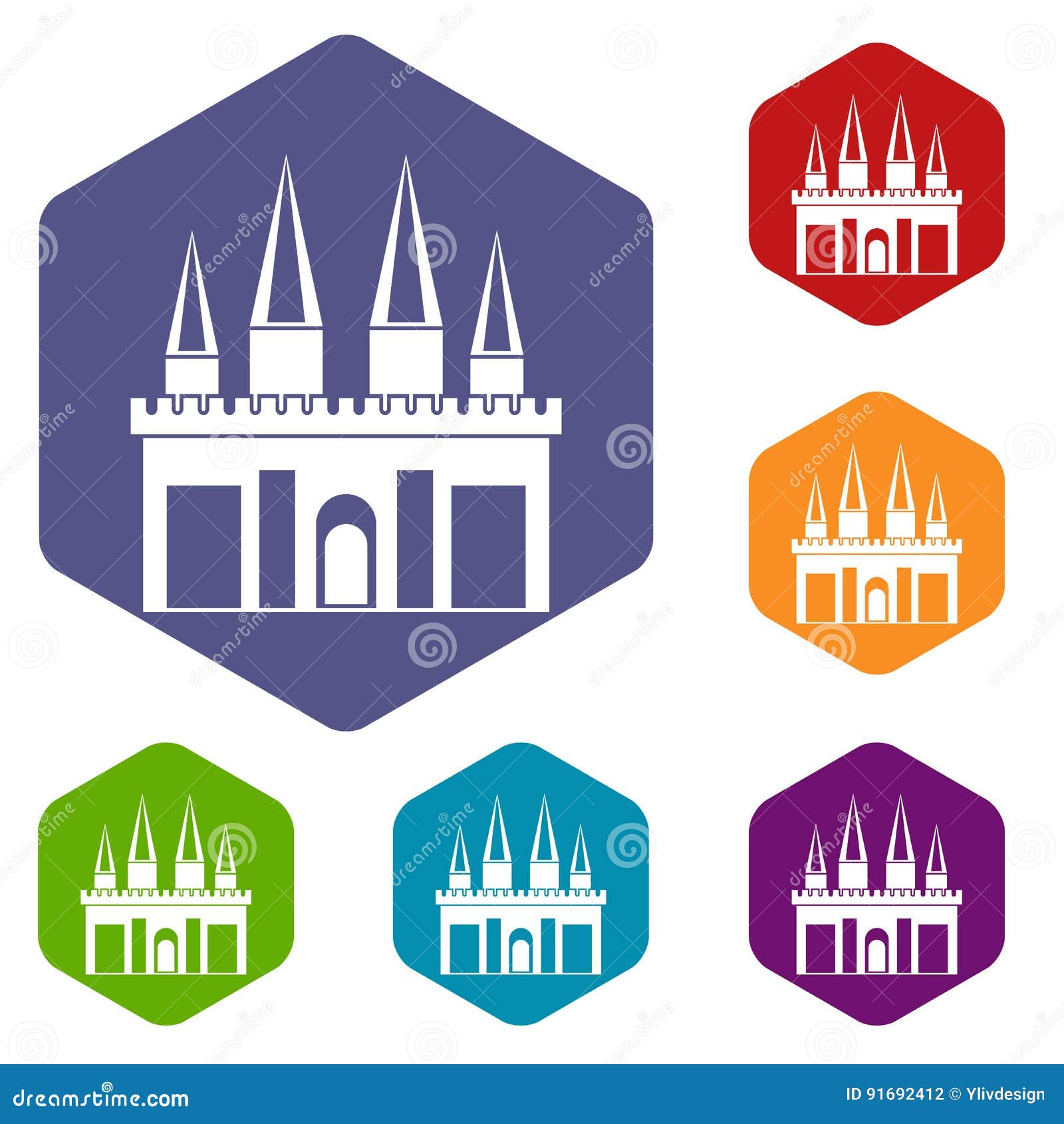 Kingdom Palace Icons Set Hexagon Stock Vector - Illustration of ...