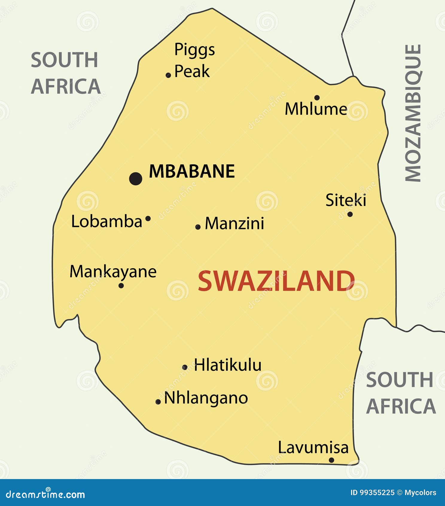 Kingdom of Swaziland - Vector Map Stock Vector - Illustration of state ...