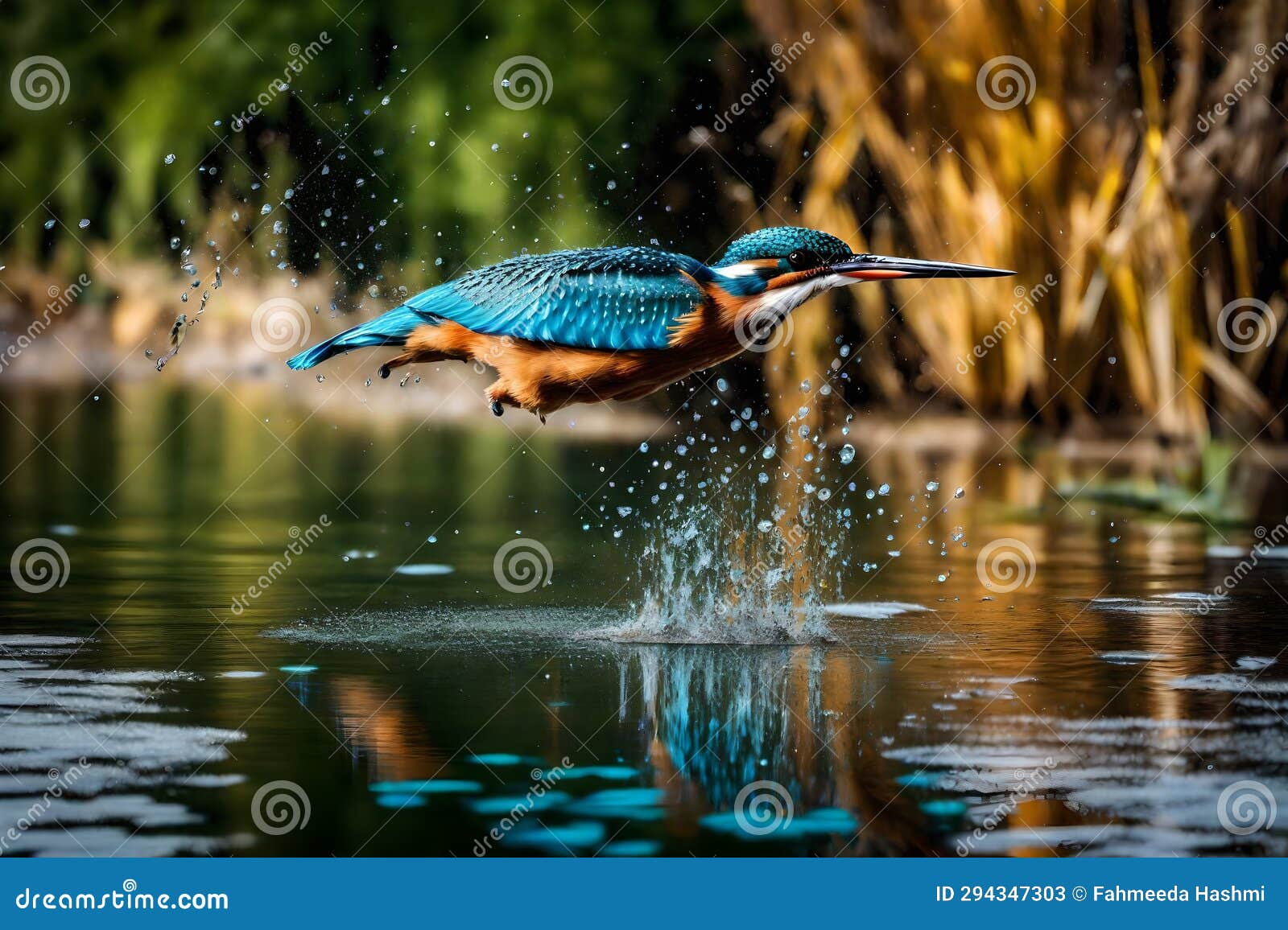 A Kingfisher Diving into a Crystal-clear Pond, Creating a Stunning ...