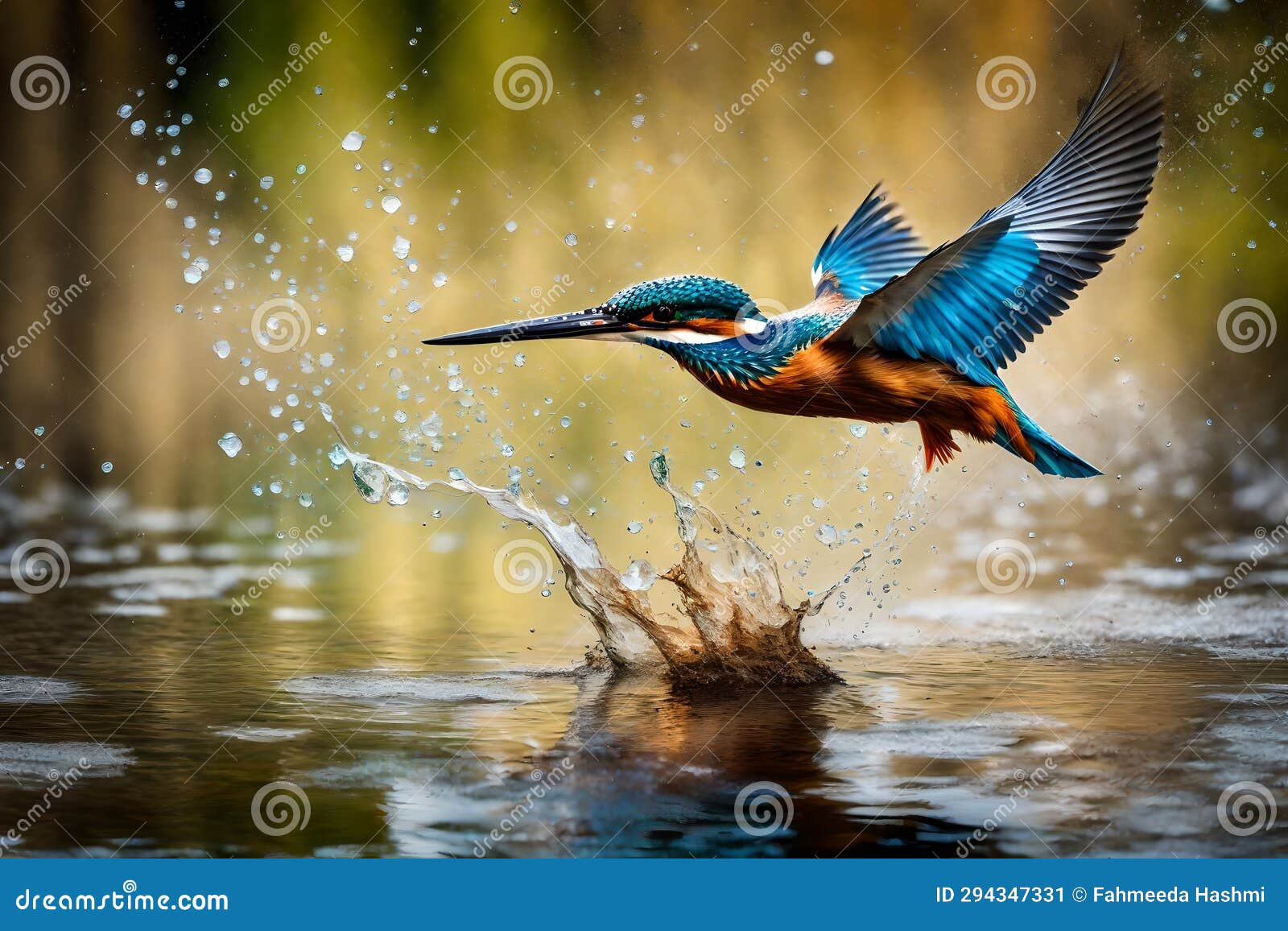 A Kingfisher Diving into a Crystal-clear Pond, Creating a Stunning ...