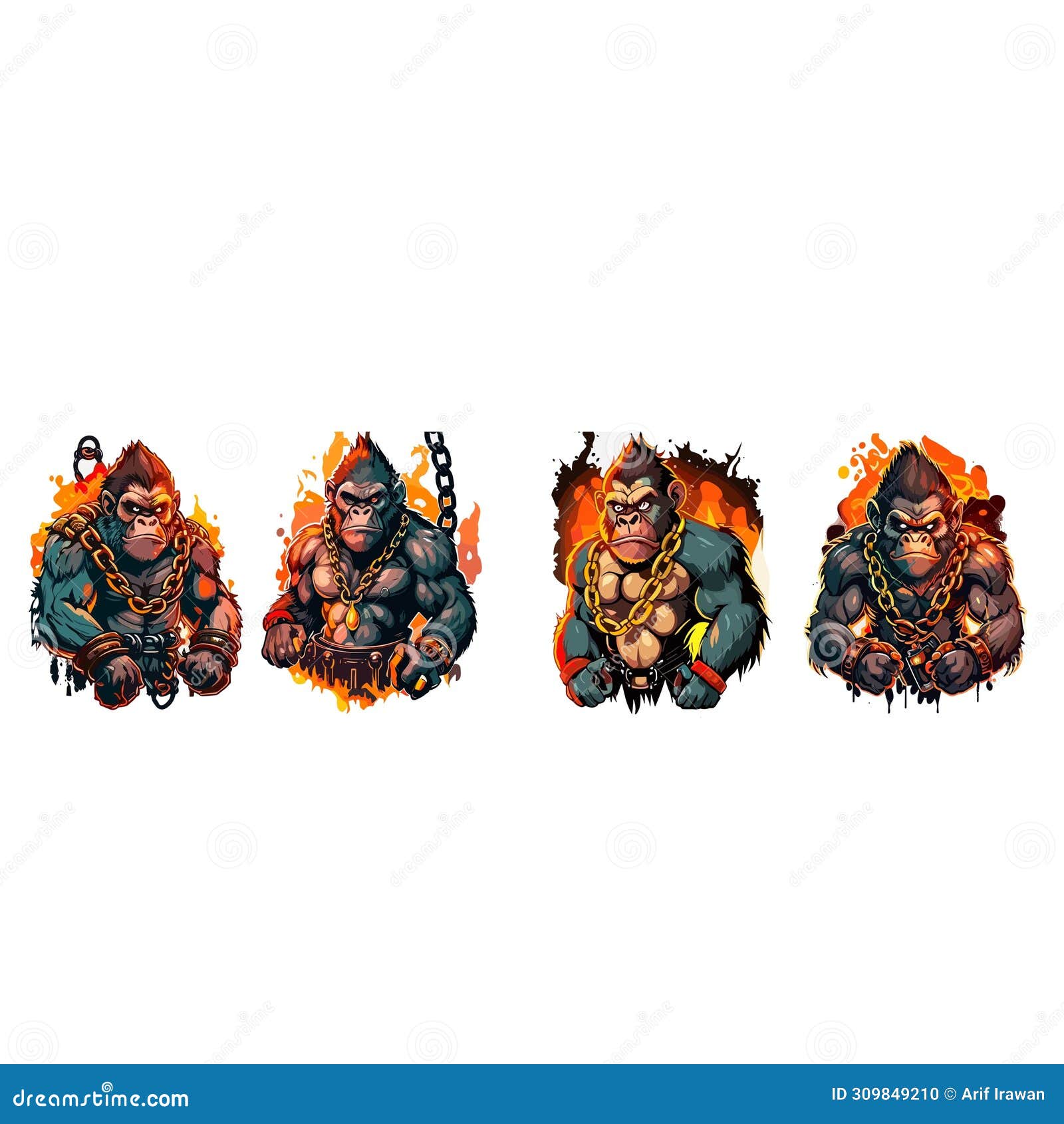 Kingkong Gorilla Monkey With Fire Burn Art Work Sticker Logo Stock ...