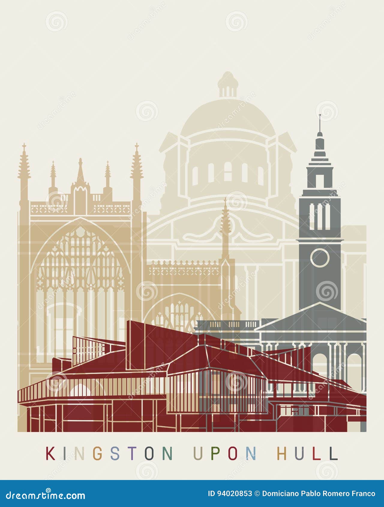 Kingston upon Hull Skyline Poster Stock Vector - Illustration of hull ...