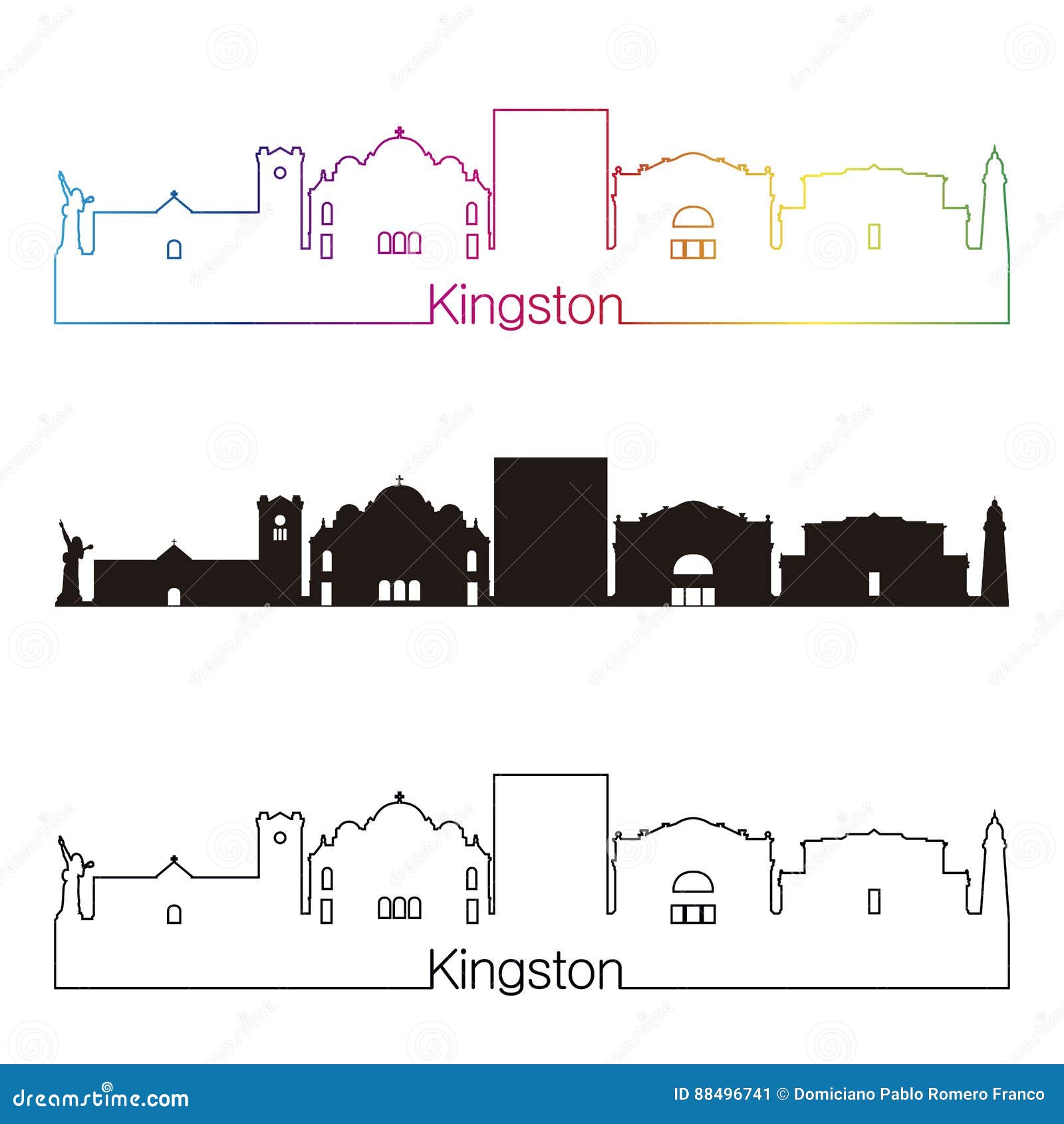 Kingston Skyline Linear Style with Rainbow Stock Vector - Illustration ...