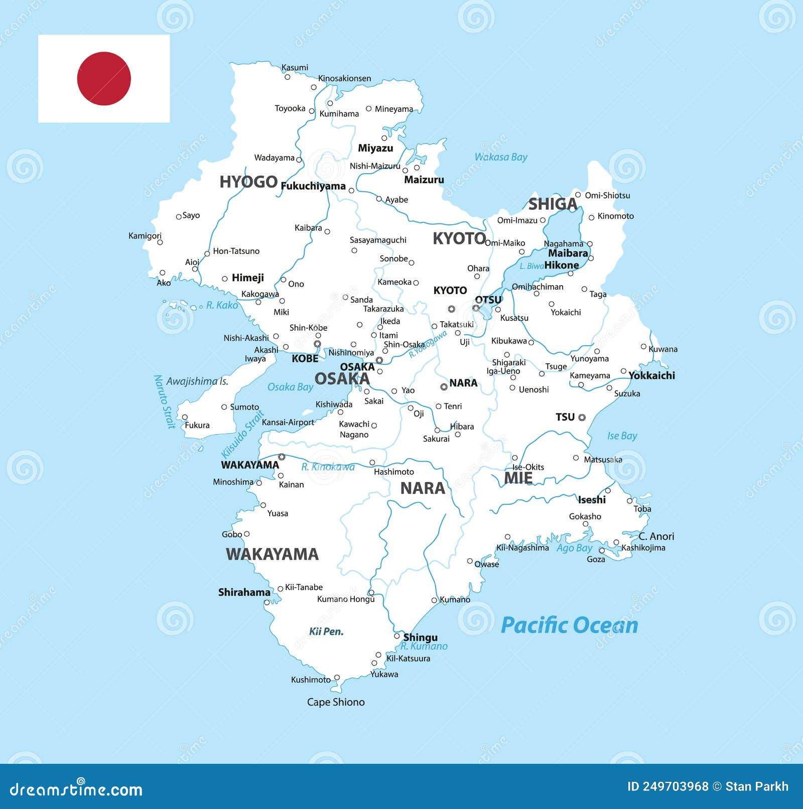 Kinki Map. Map of Japan Prefecture Stock Vector - Illustration of area ...
