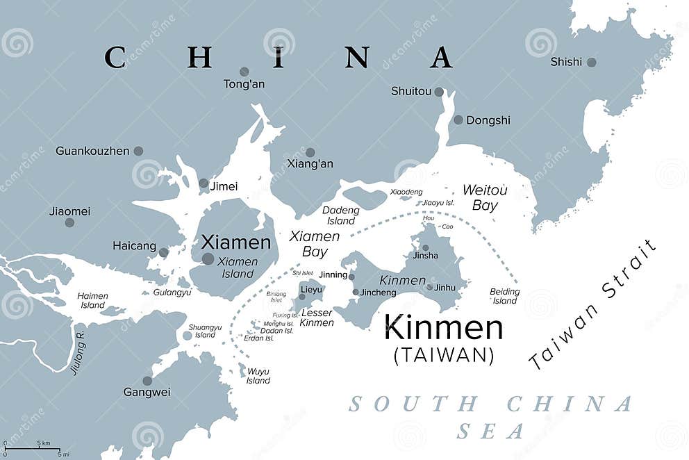 Kinmen, or Quemoy, Island Group Governed by Taiwan, Gray Political Map ...