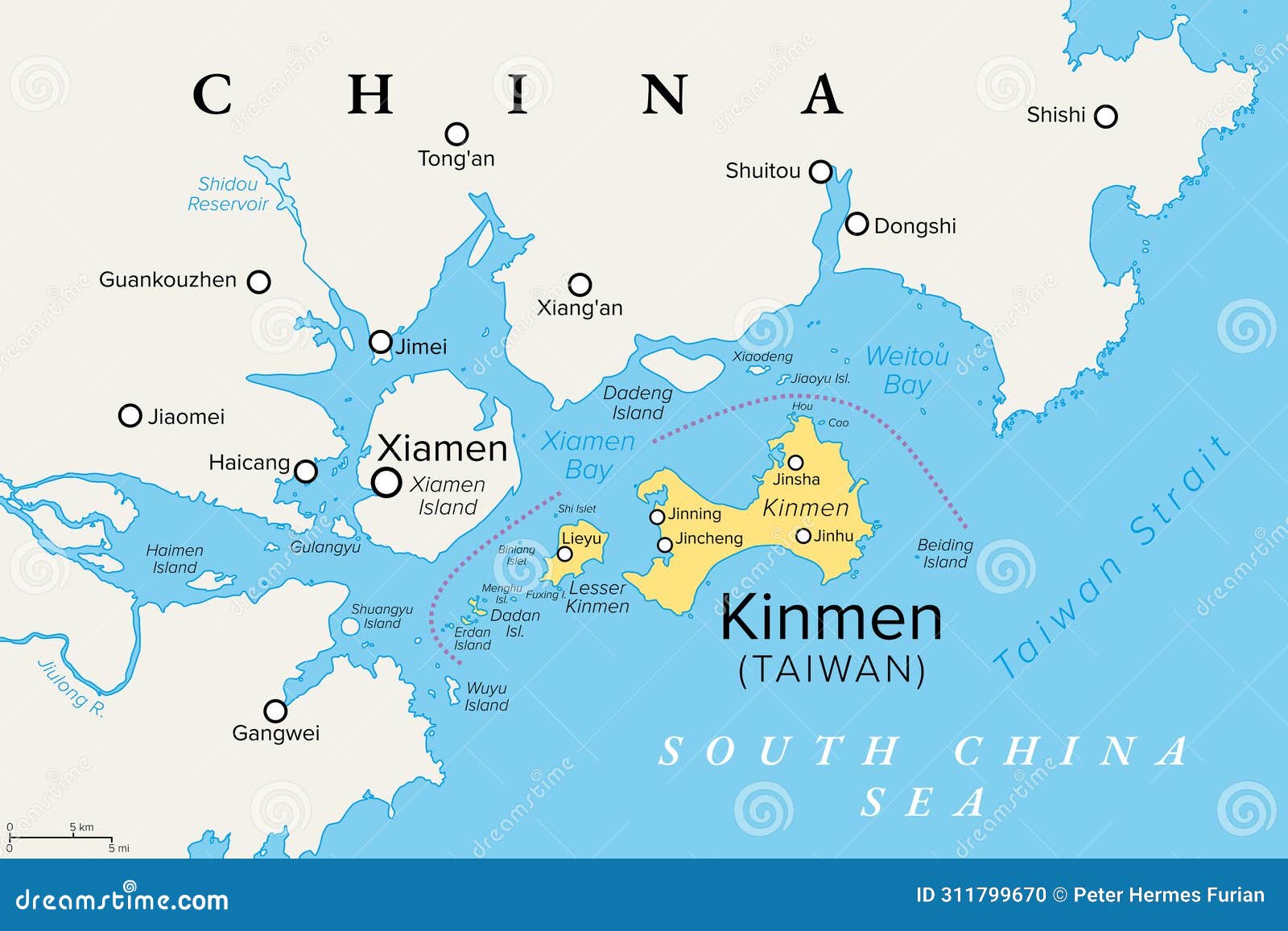 Kinmen, or Also Quemoy, Island Group Governed by Taiwan, Political Map ...