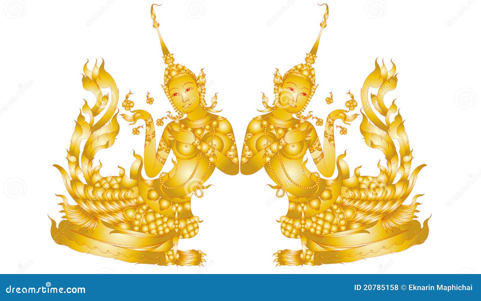 Kinnaree Art ( Tradition Thai ) Isolated on White Stock Illustration ...