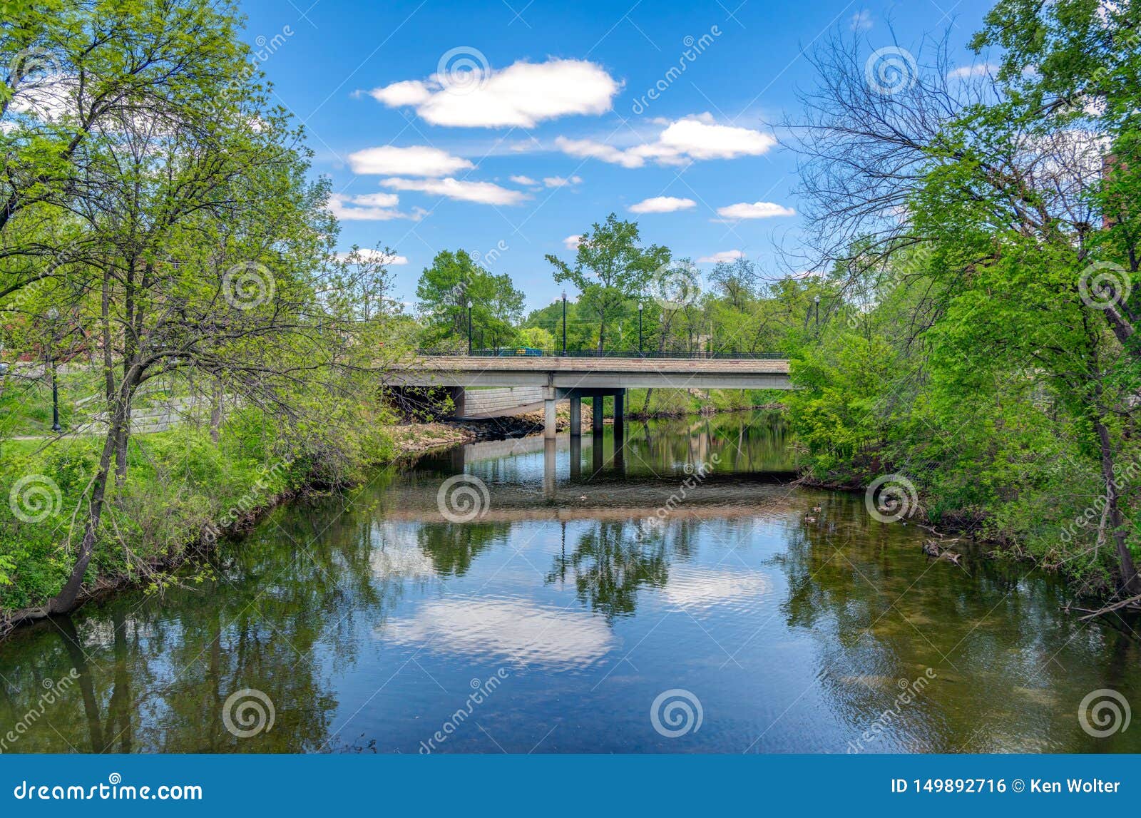 Kinnickinnic River and Bridge in River Falls, Wisconsin Stock Photo ...