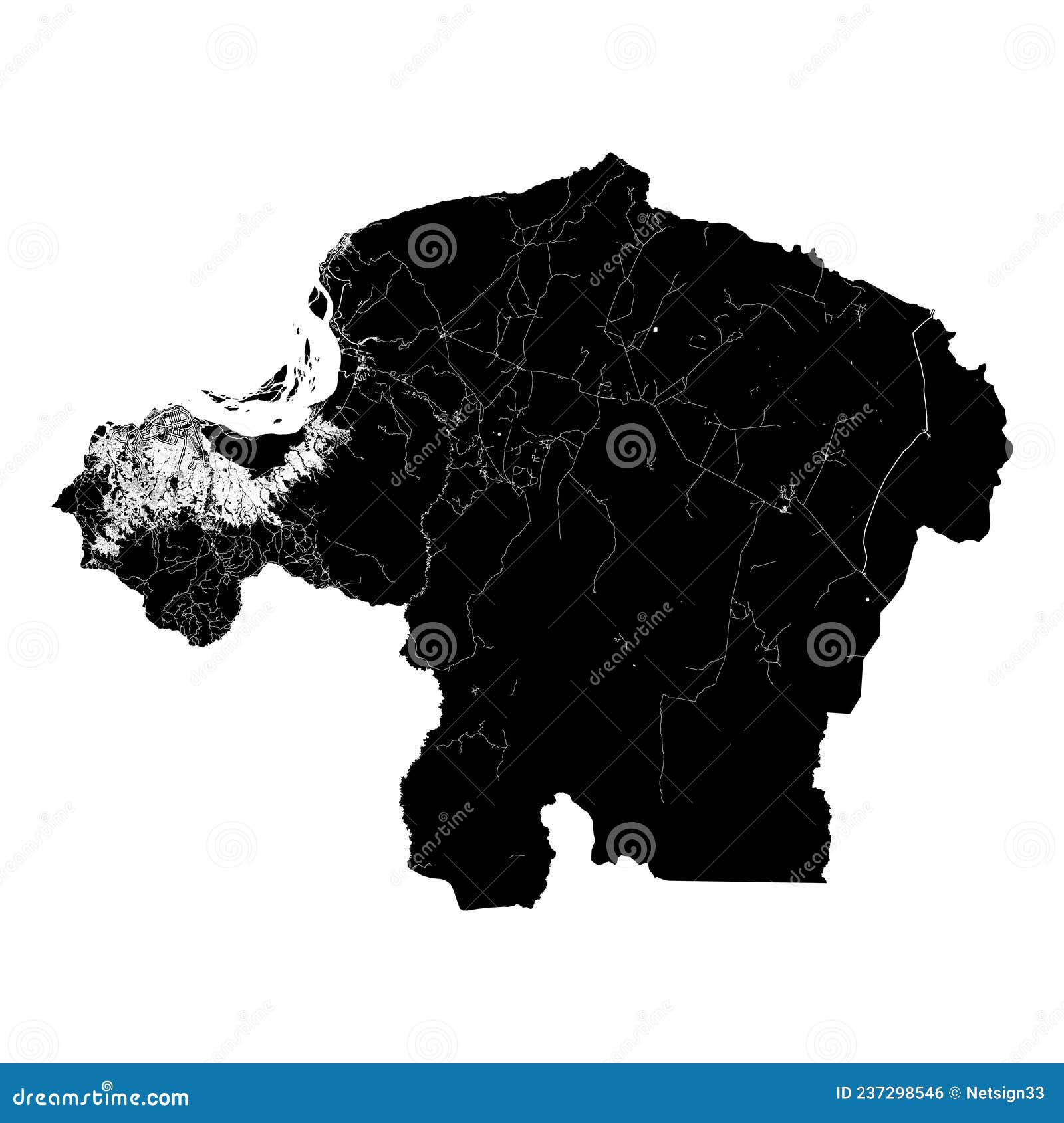 Kinshasa, DR Congo, Black and White High Resolution Vector Map Stock ...