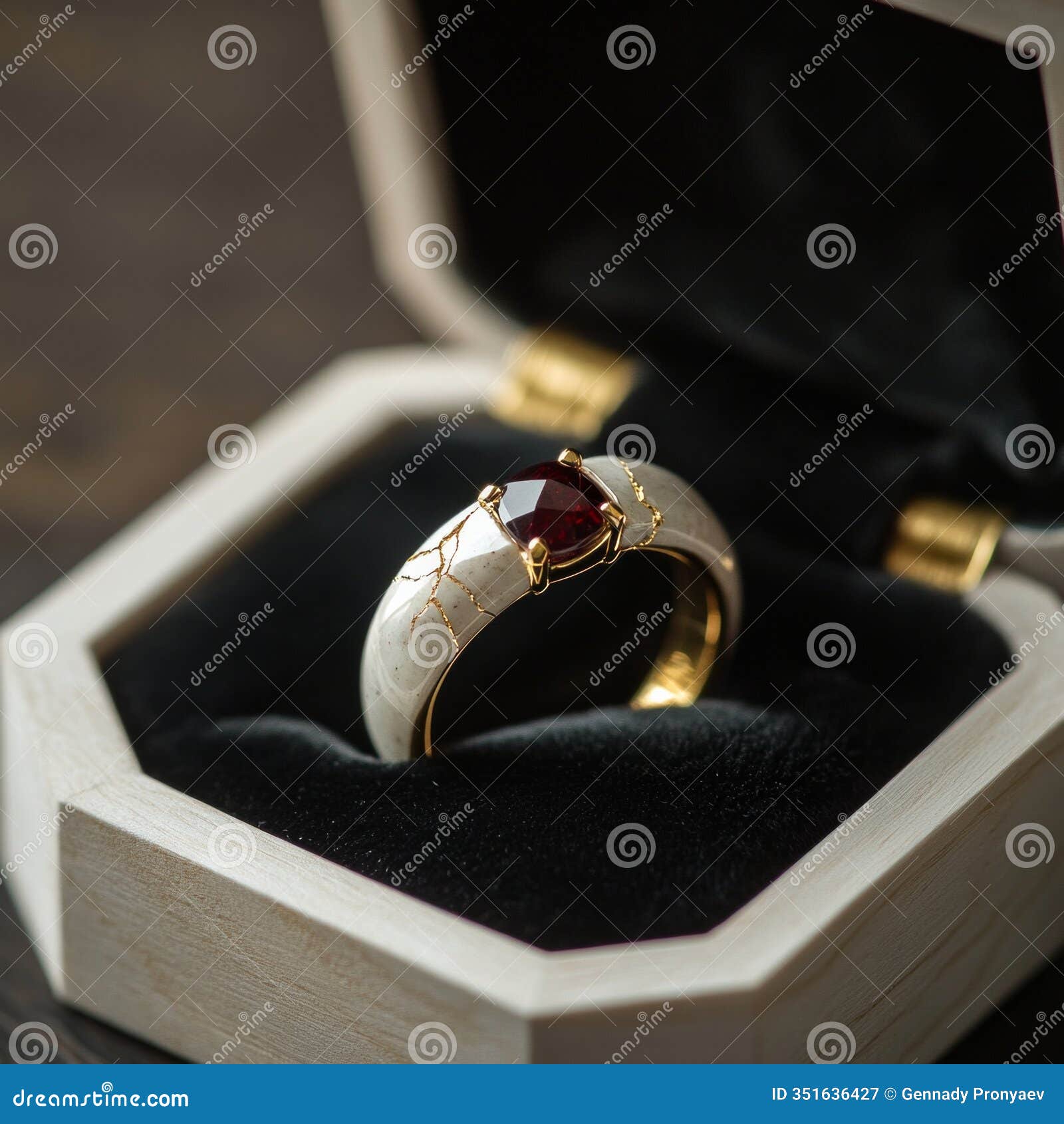 Kintsugi-inspired Ring with Ruby in Elegant Display Box Stock Image ...
