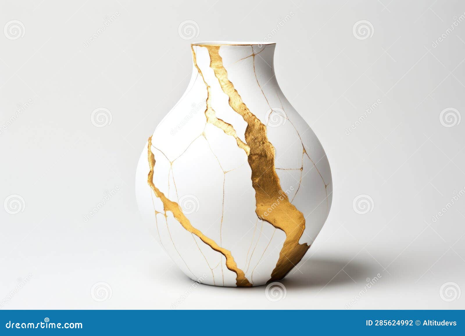 Kintsugi Process on a Broken Vase with Gold Lines Stock Illustration ...