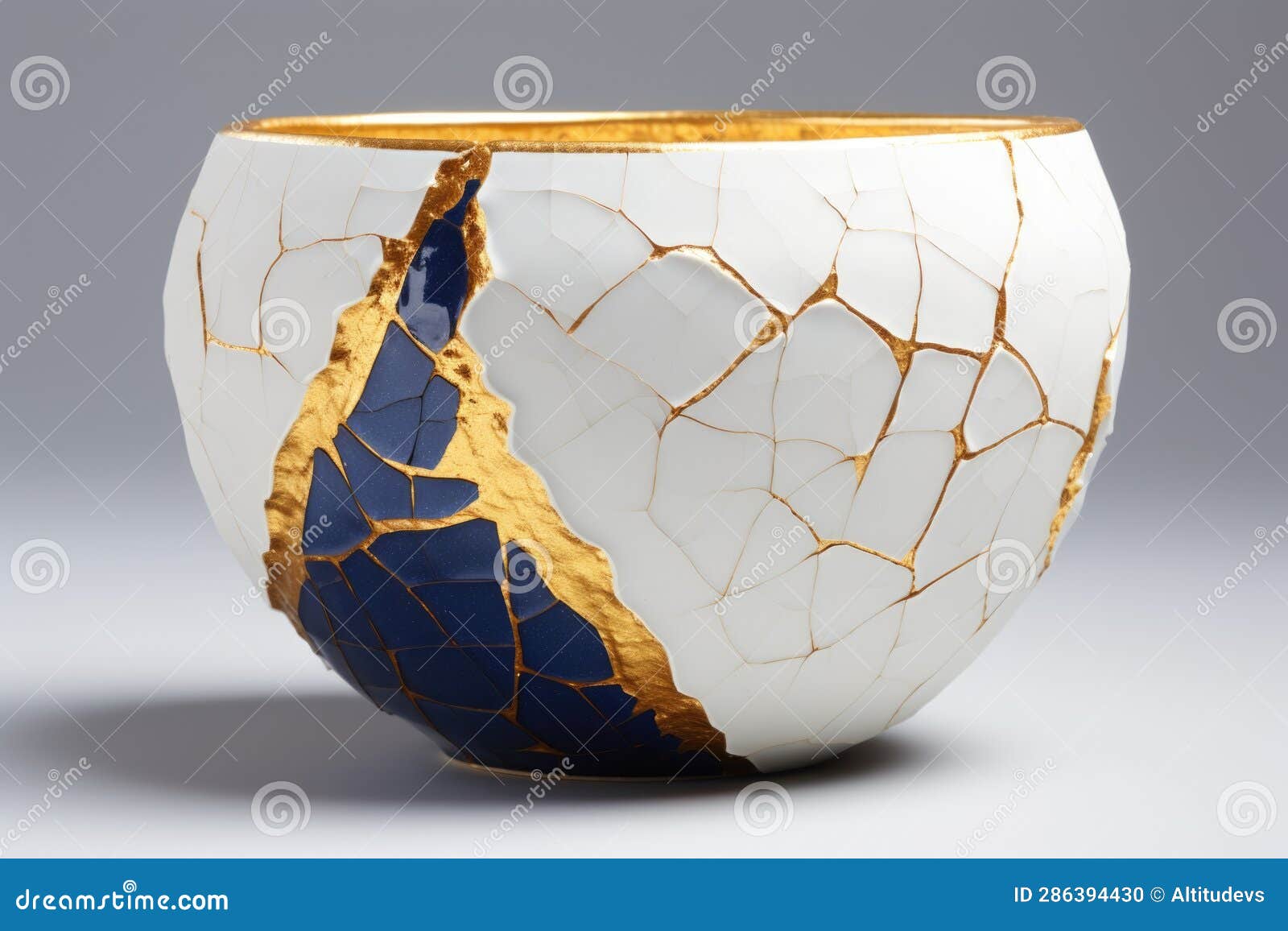 Kintsugi Repaired Ceramic Bowl with Gold Seams Stock Photo - Image of ...