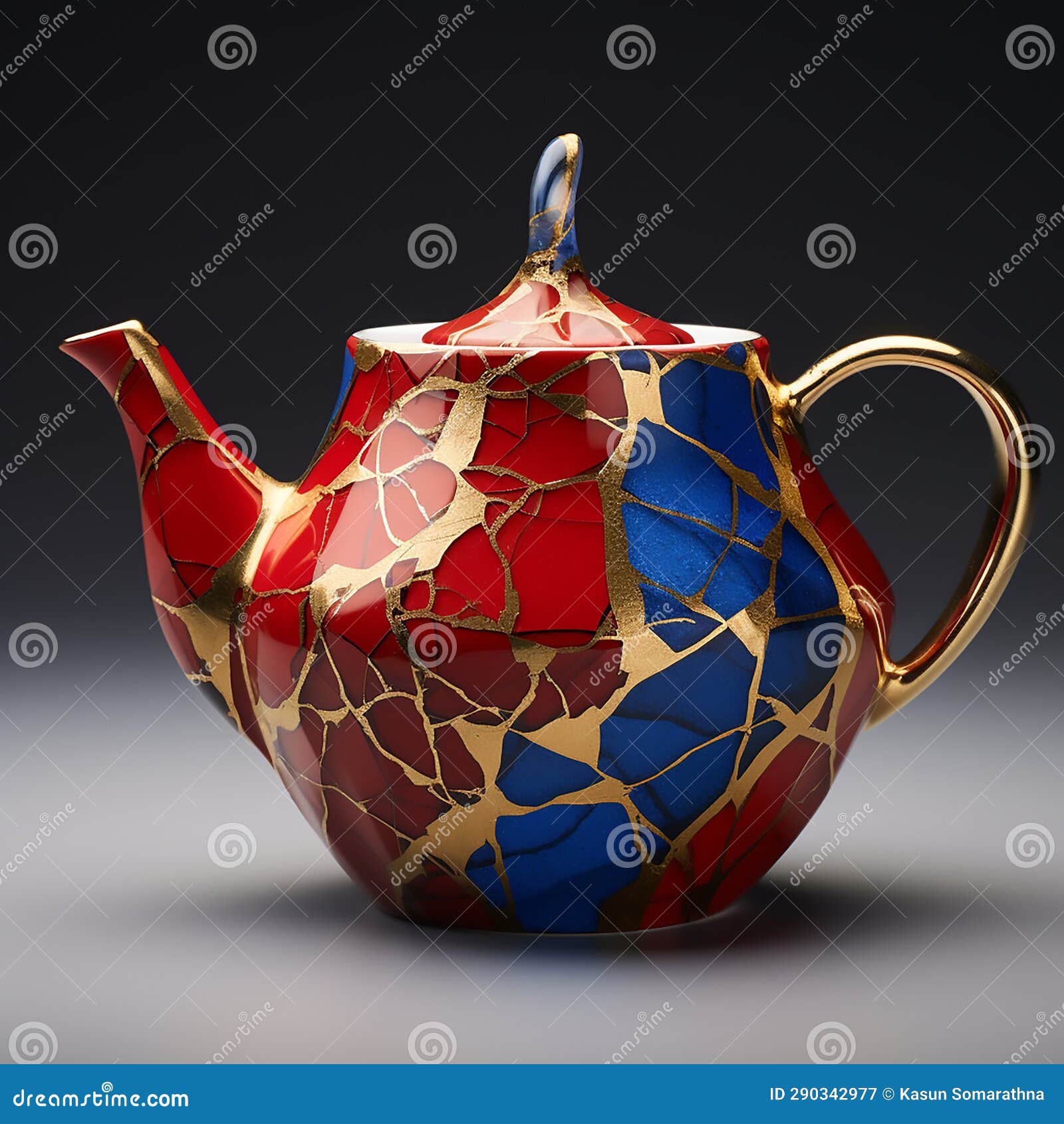 Kintsugi Style Red and Blue Tea Pottery , Kintsugi Art , Kitchen Items ...