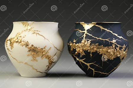 Before and after Kintsugi Transformation of Pottery Stock Illustration ...