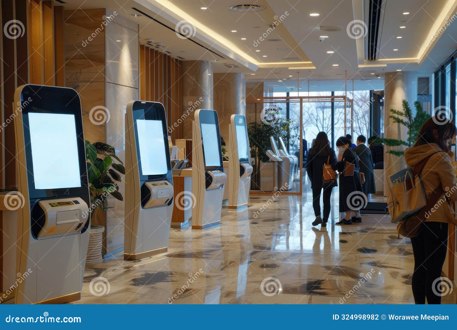 Kiosks Installed in the Lobby. Technology for Self Service Concept ...